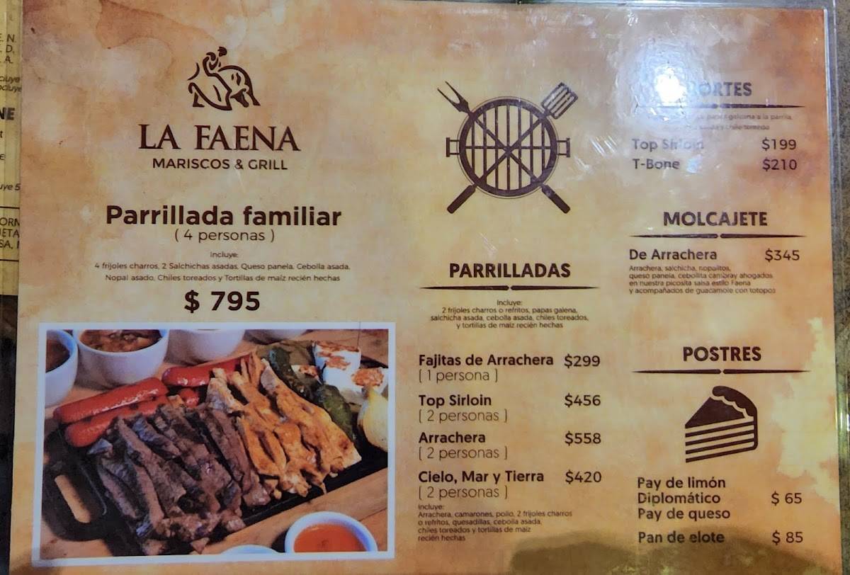 Carta de parrilla LA FAENA, Guadalupe, Av. Pablo Livas 3020