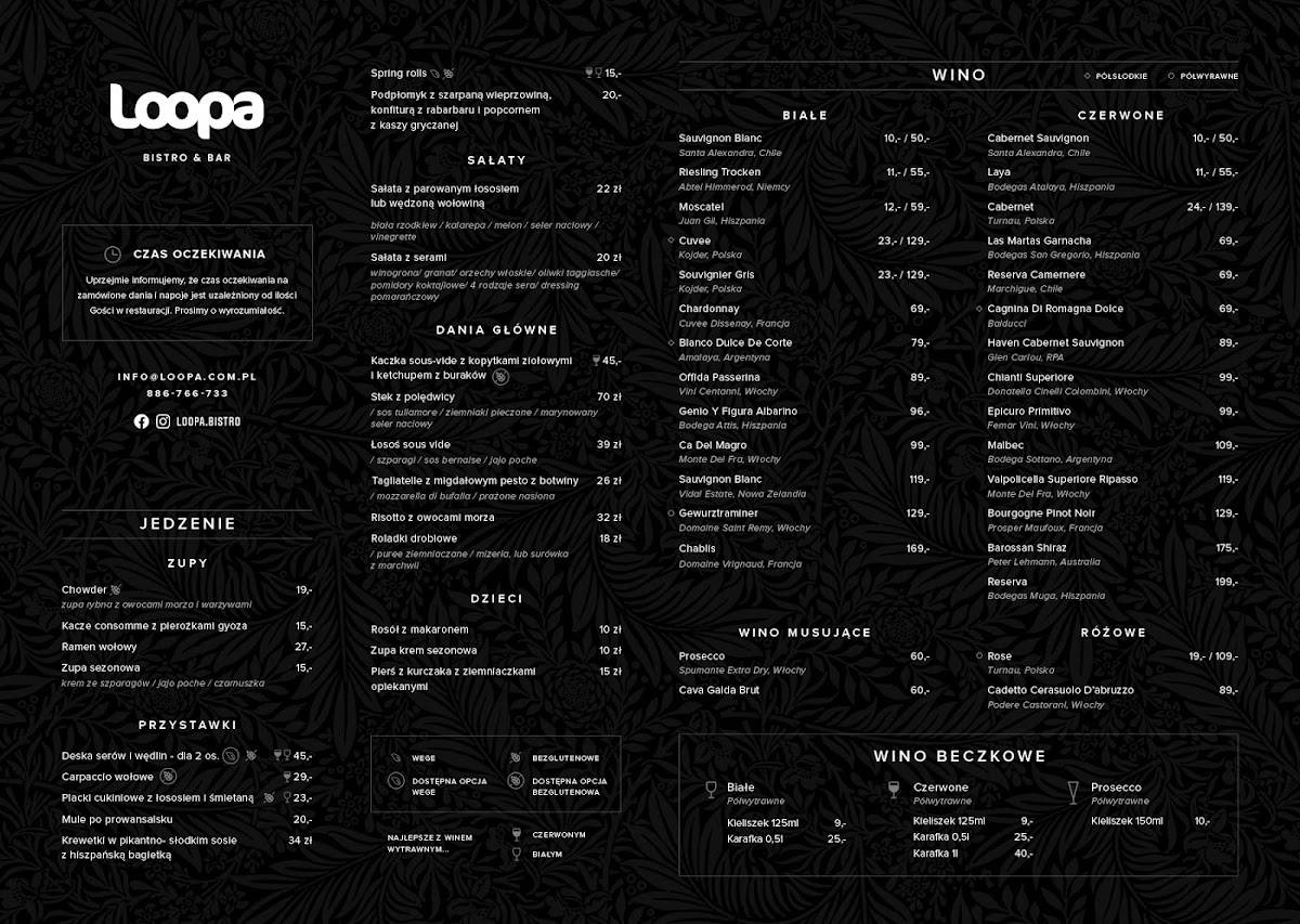 Menu at LOOPA Bistro&Bar, Gliwice