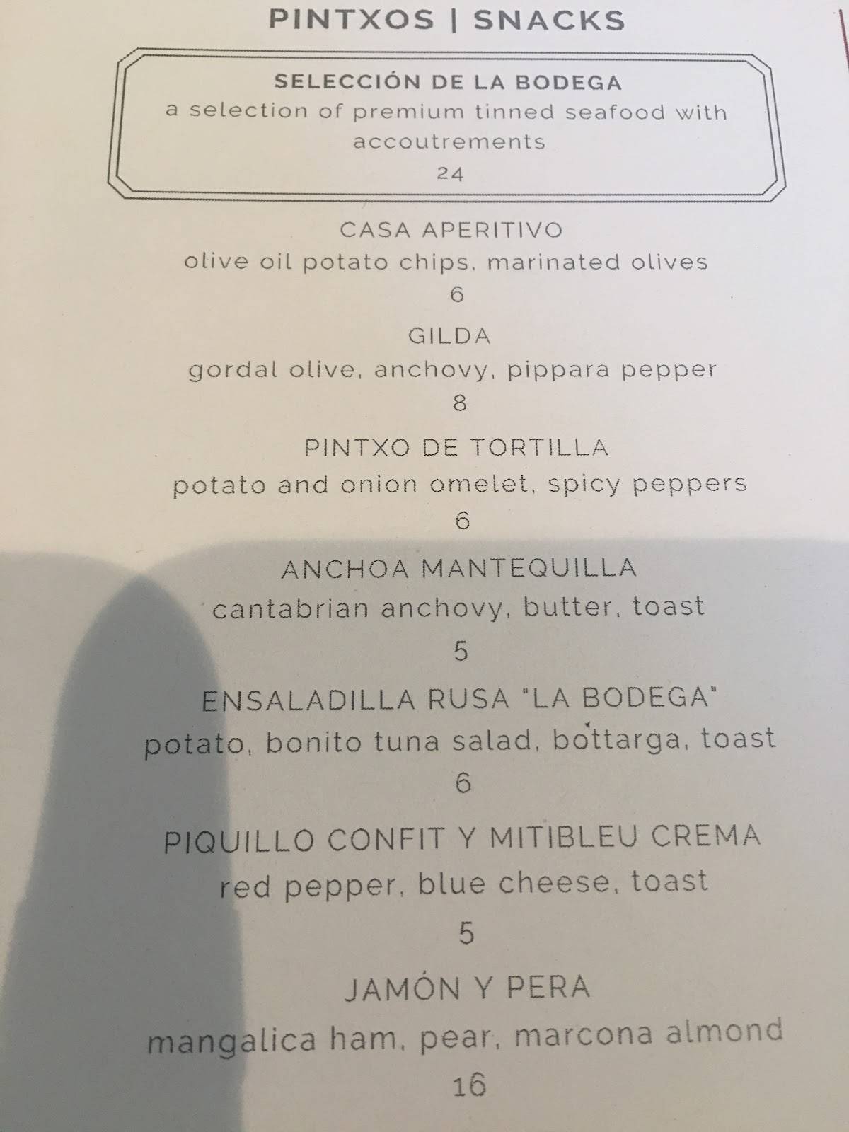 Menu at La Bodega by Cúrate restaurant, Asheville