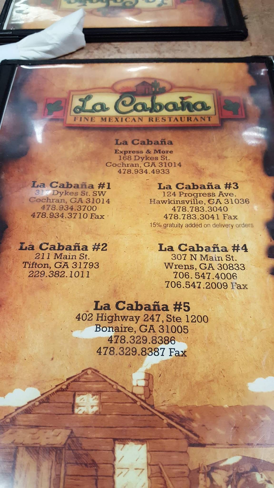 Menu at La Cabana Mexican Restaurant, Warner Robins