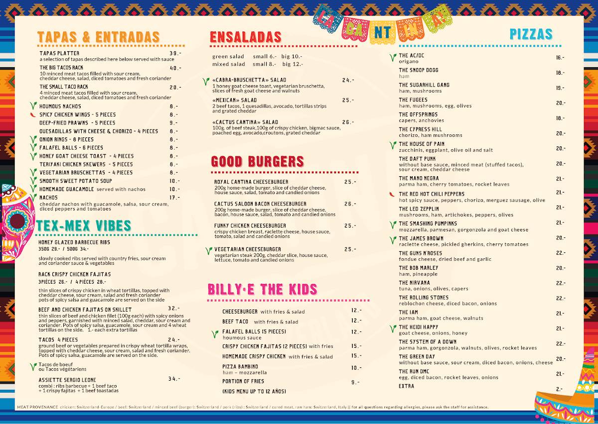 Menu da La Cantina Tex-Mex Restaurant, Nendaz