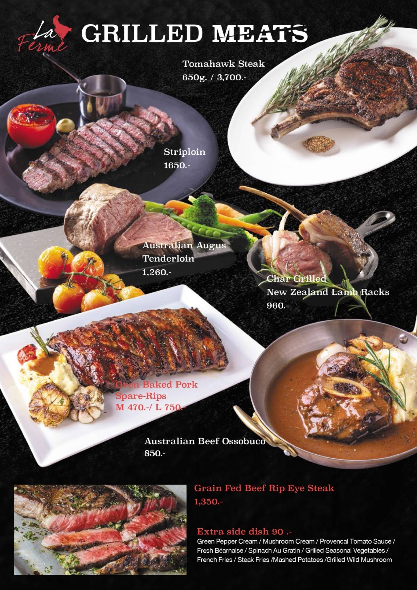 Menu at La Ferme restaurant, Pattaya City