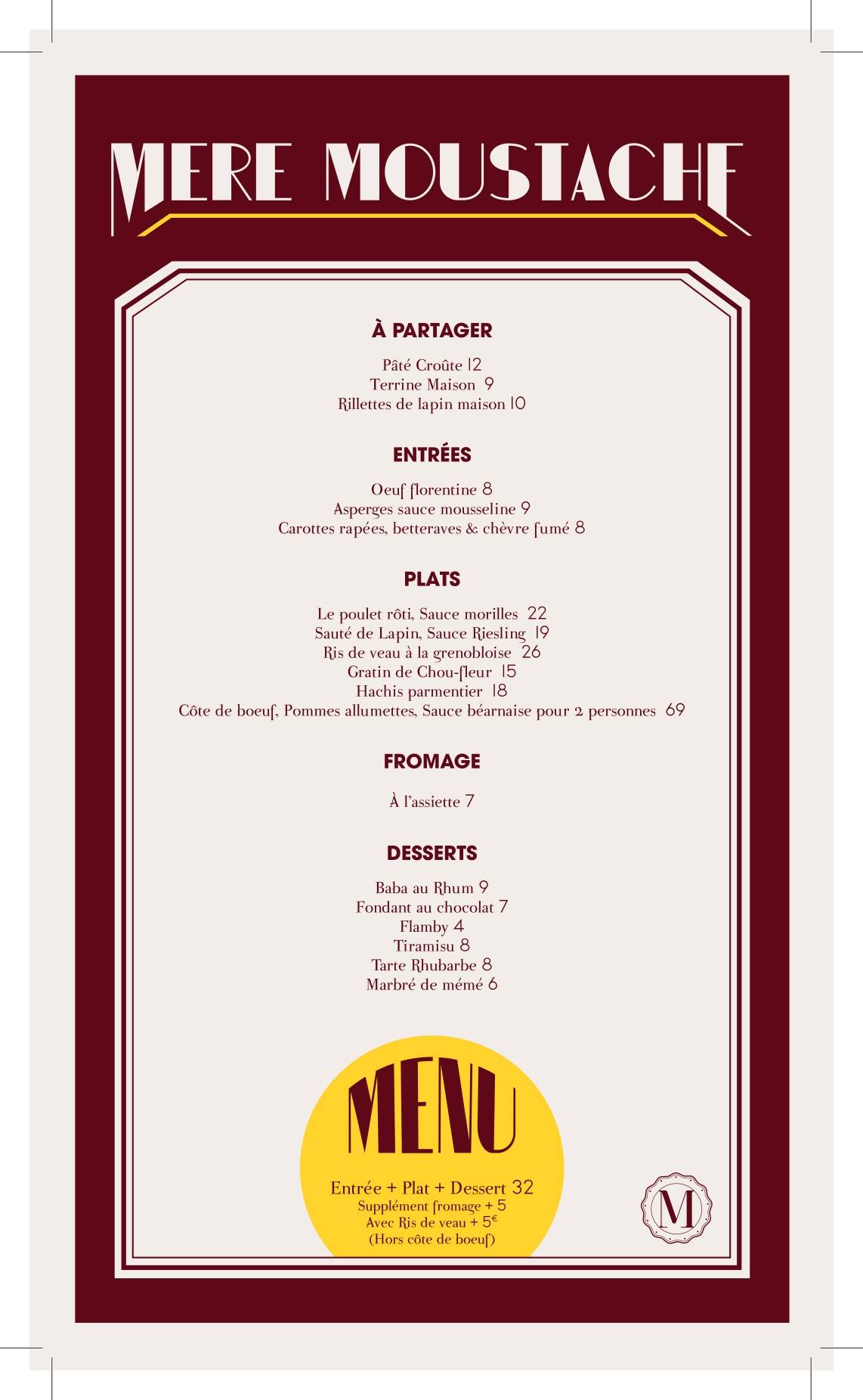 Menu au La Mère Moustache restaurant, Clermont-Ferrand