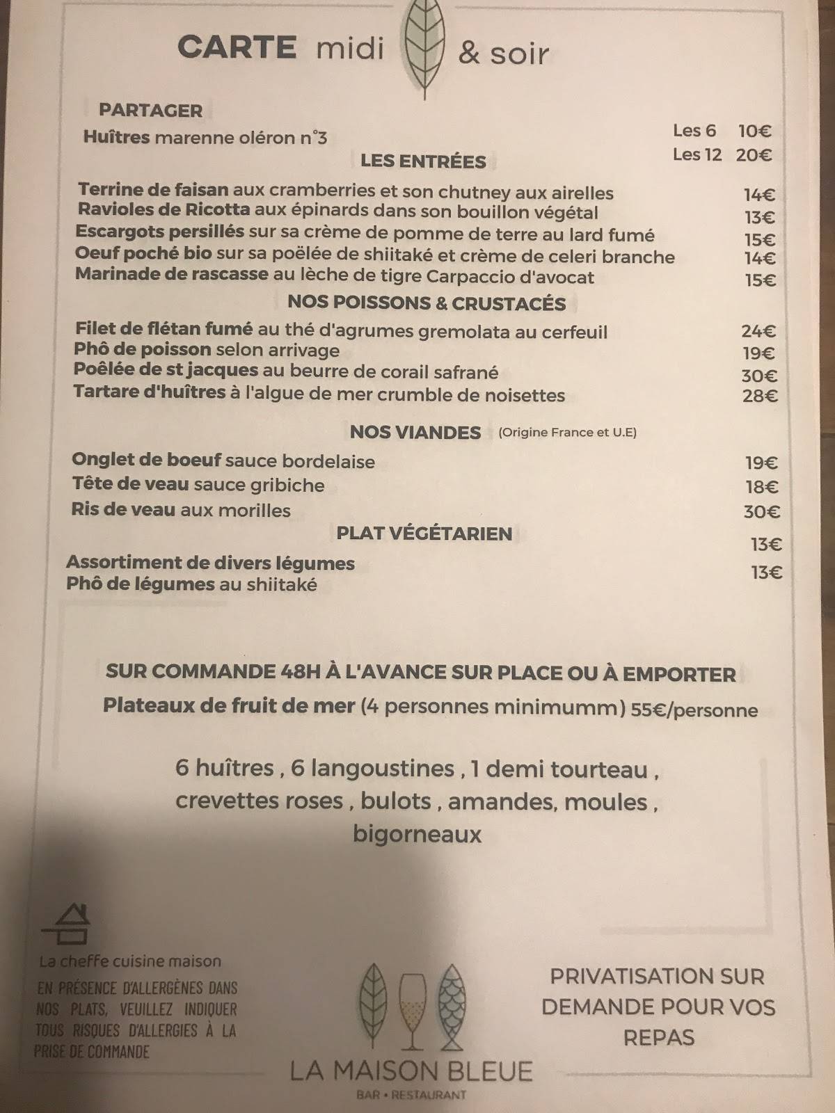Menu au La Maison Bleue restaurant, Trévoux