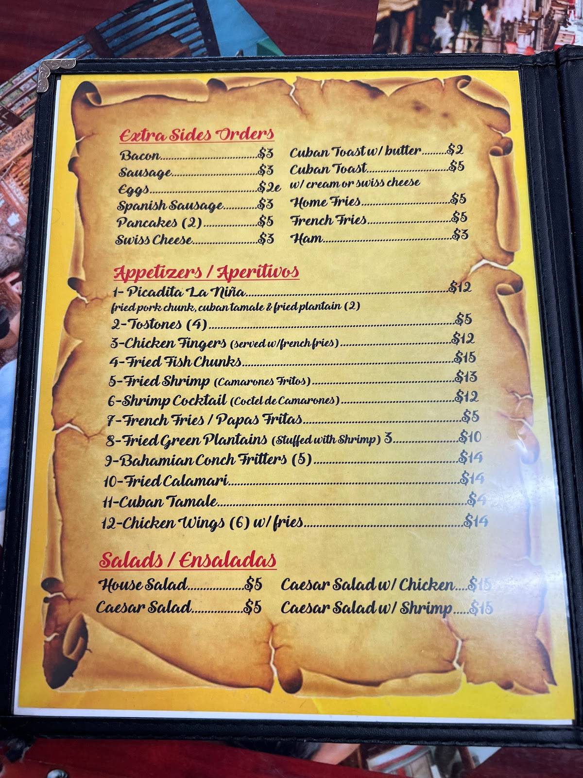 Menu at La Niña Restaurant, Marathon, Overseas Hwy