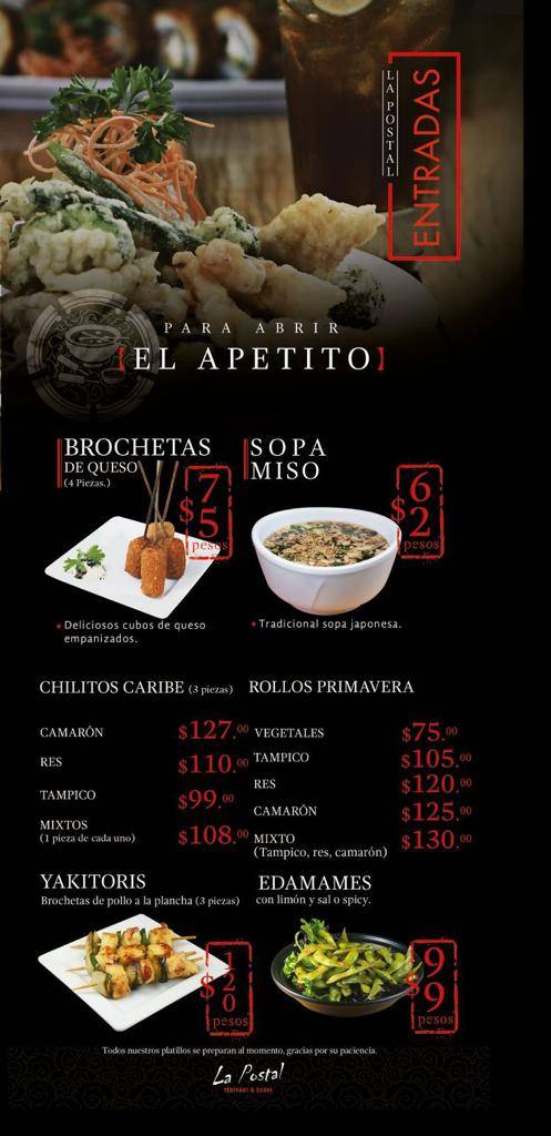 Carta del restaurante La Postal SANTA FE, Portico del San Antonio ...