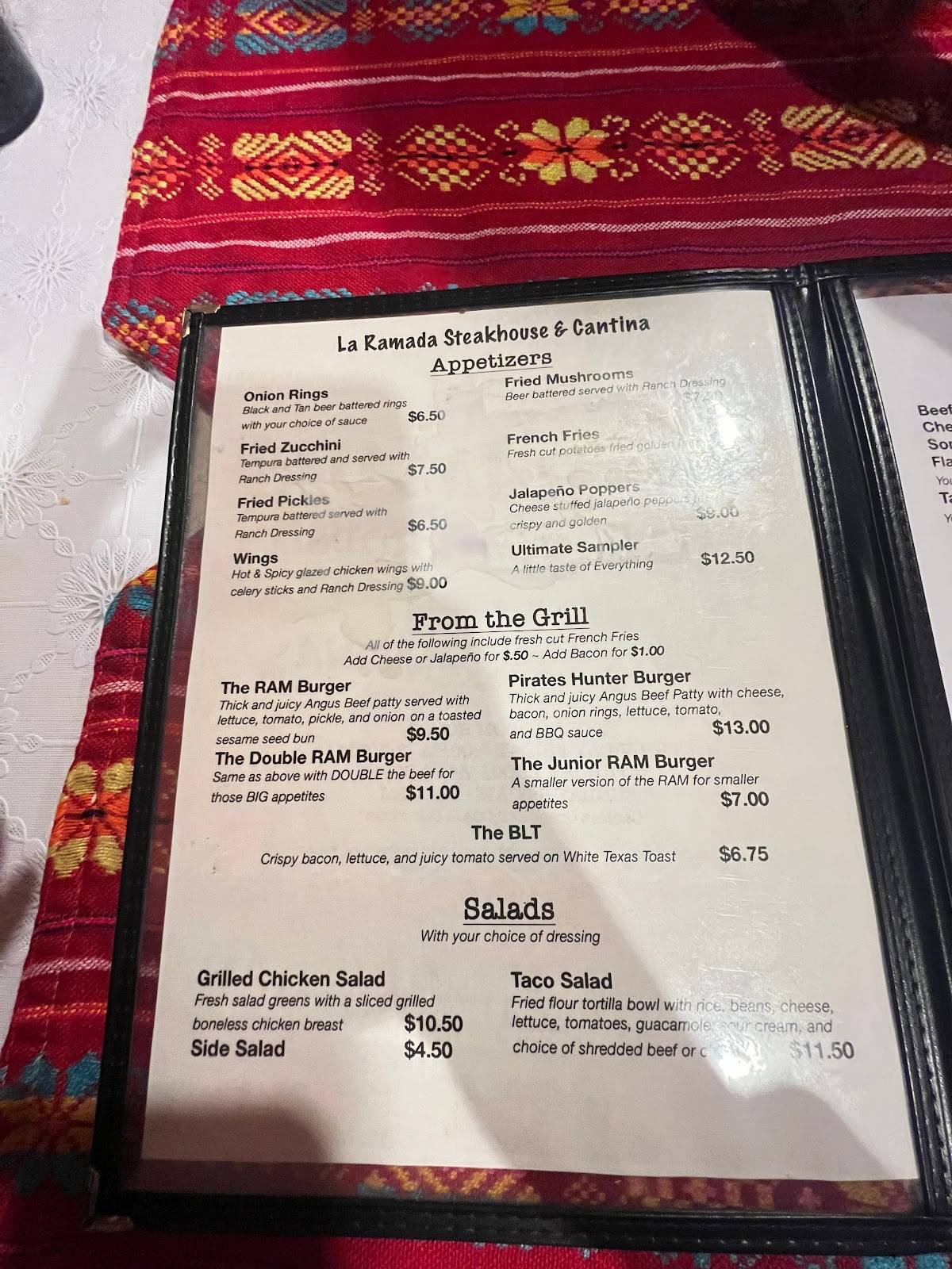 Menu at La Ramada Steakhouse & Cantina, Bisbee, S Naco Hwy