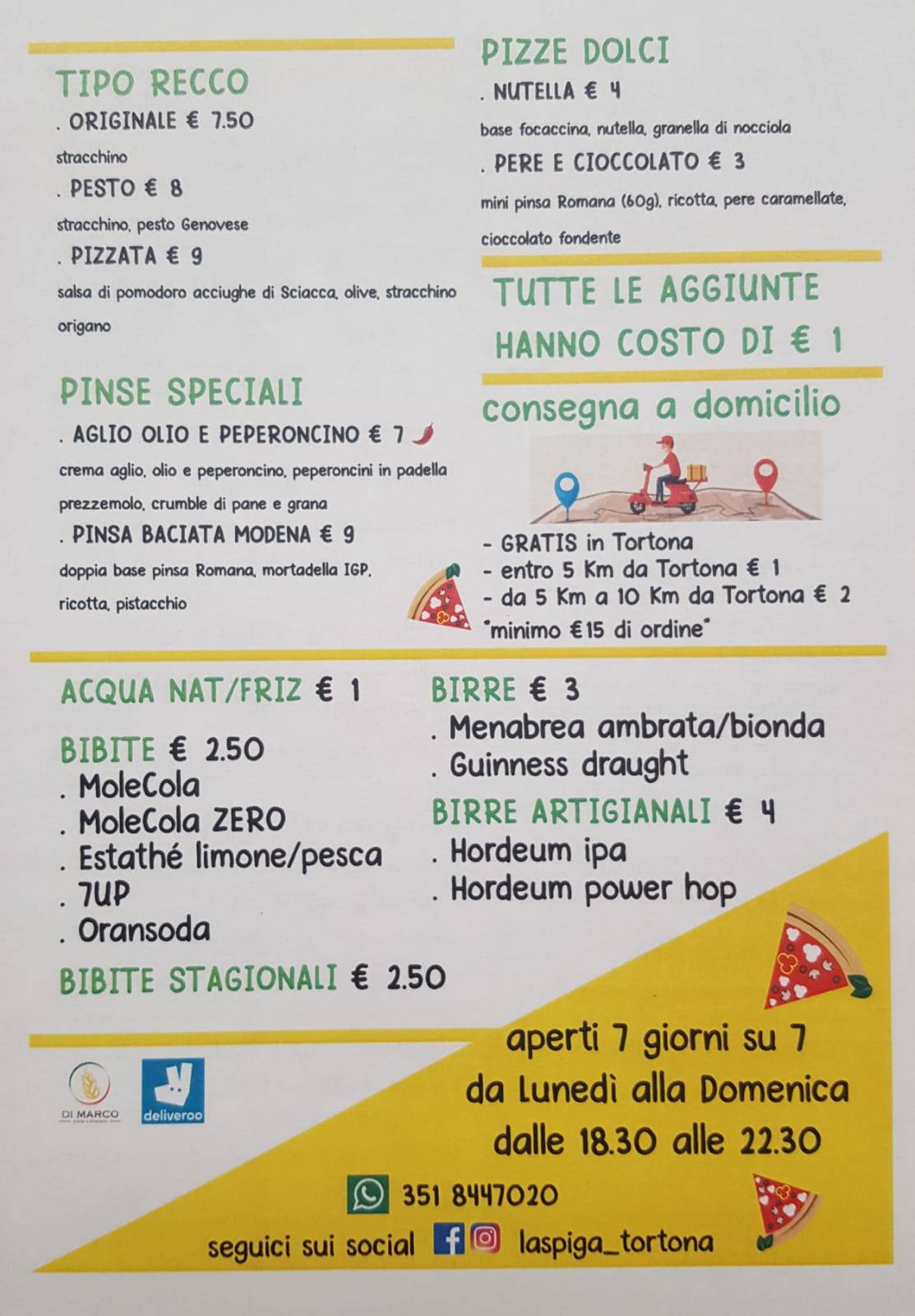 Menu da La Spiga-Pinsa&Pizza pizzeria, Tortona