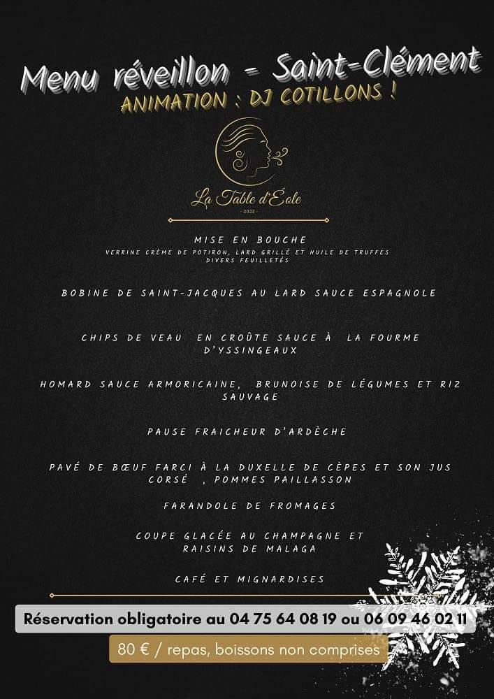 Menu au La Table D'éole restaurant, Saint-Clément