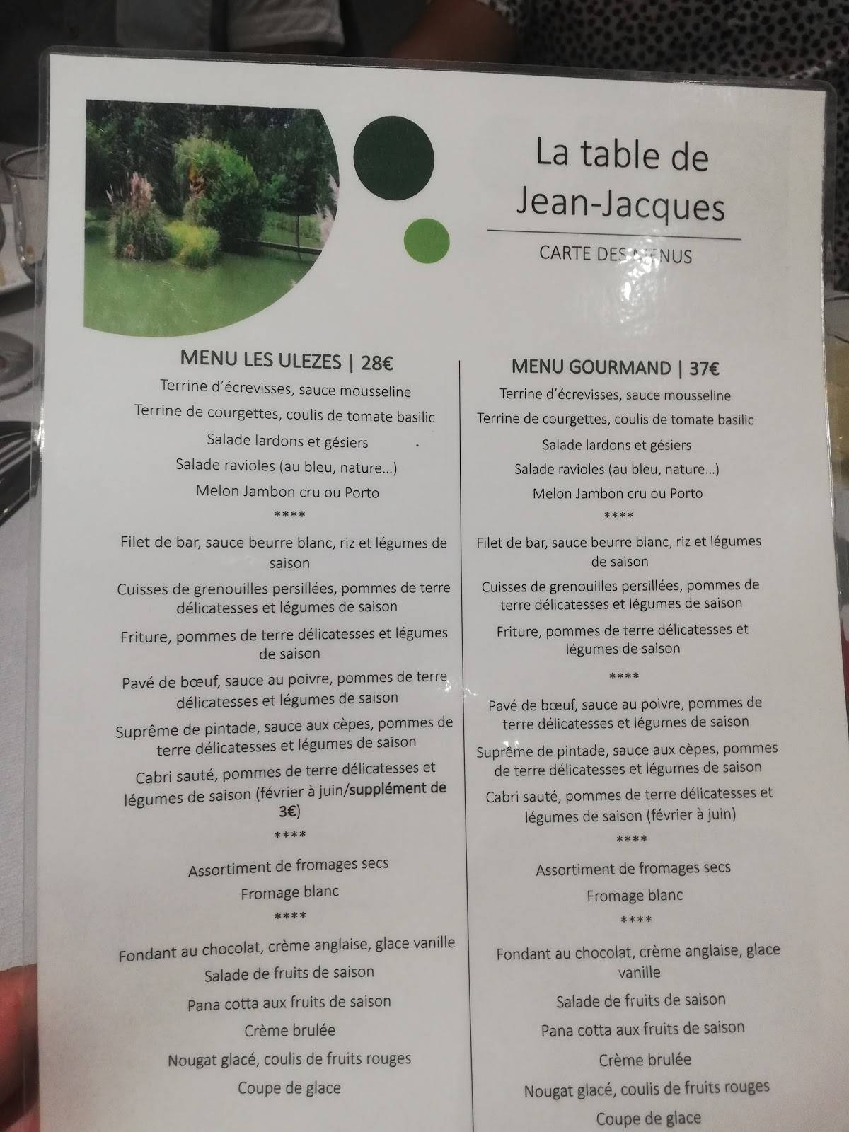 Menu au La table de Jean-Jacques Façon Petit Louis restaurant, Saint ...