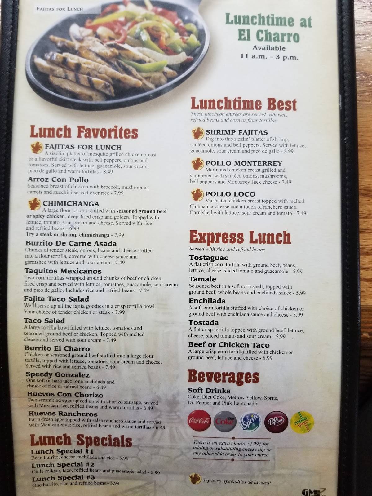 Menu at El Charro Mexican Grill restaurant, LaFollette