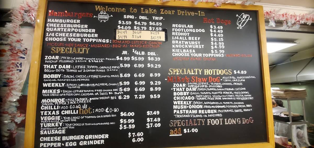 Menu at Lake Zoar Drive-In fast food, Monroe