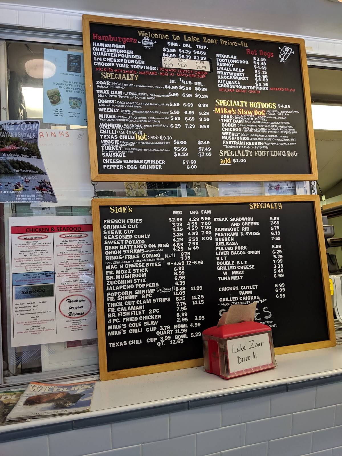 Menu at Lake Zoar Drive-In fast food, Monroe