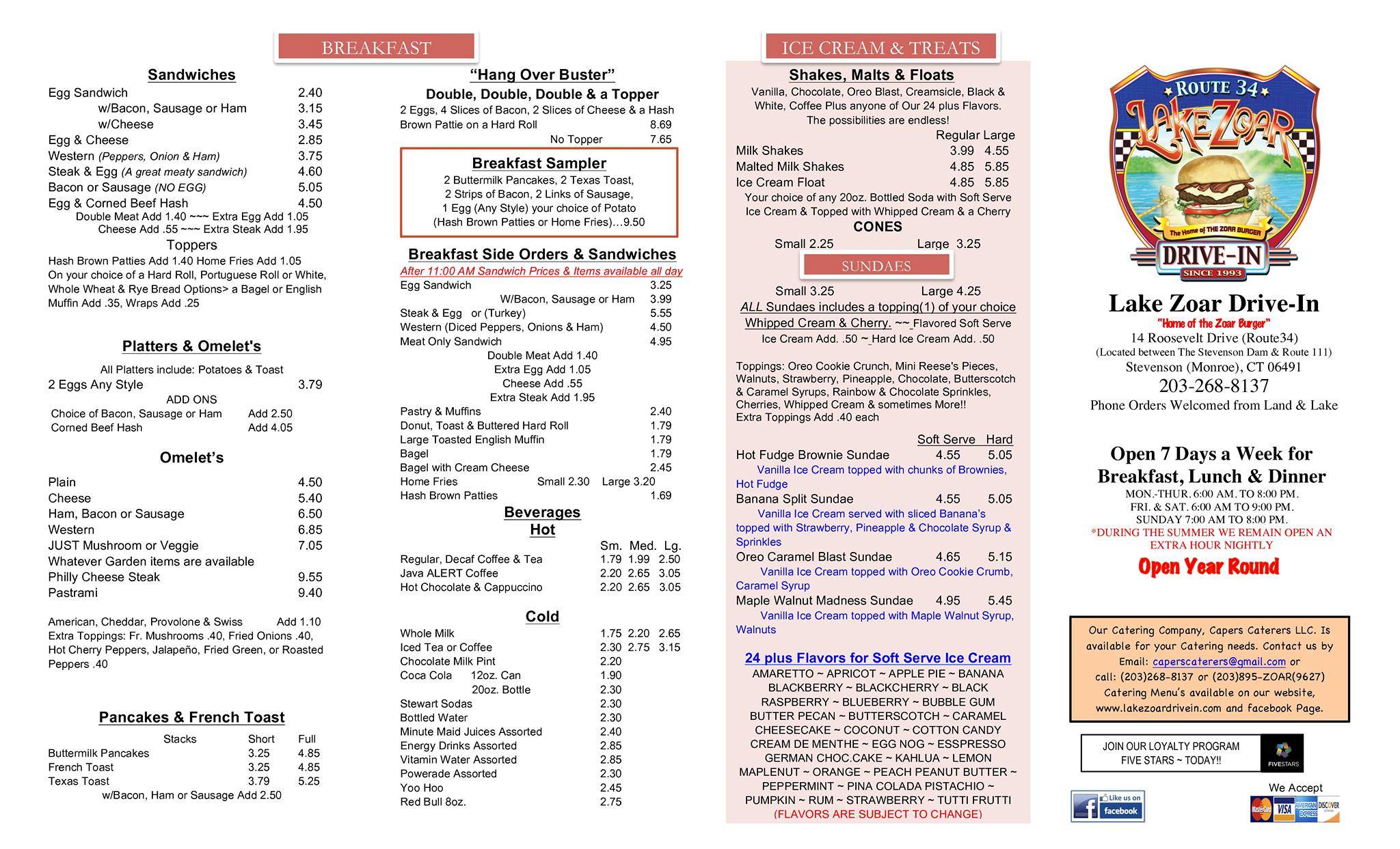Menu at Lake Zoar Drive-In fast food, Monroe