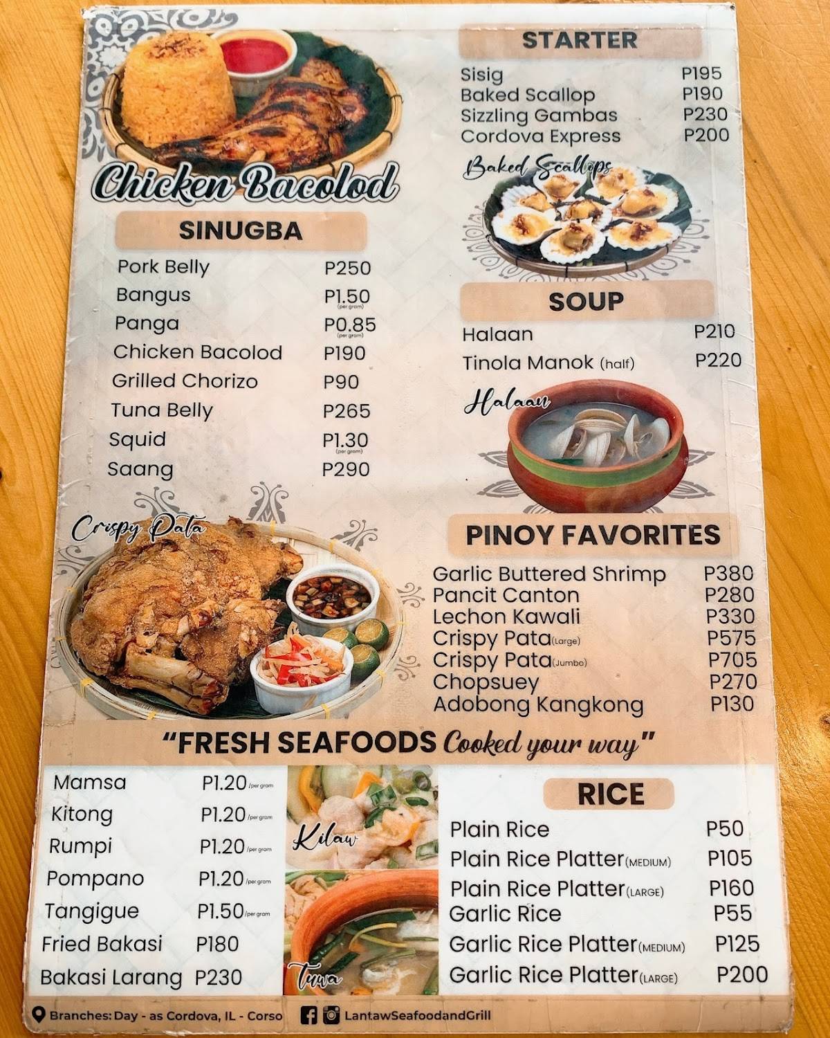 Menu at Lantaw Floating Native Restaurant - Cordova, Cebu City