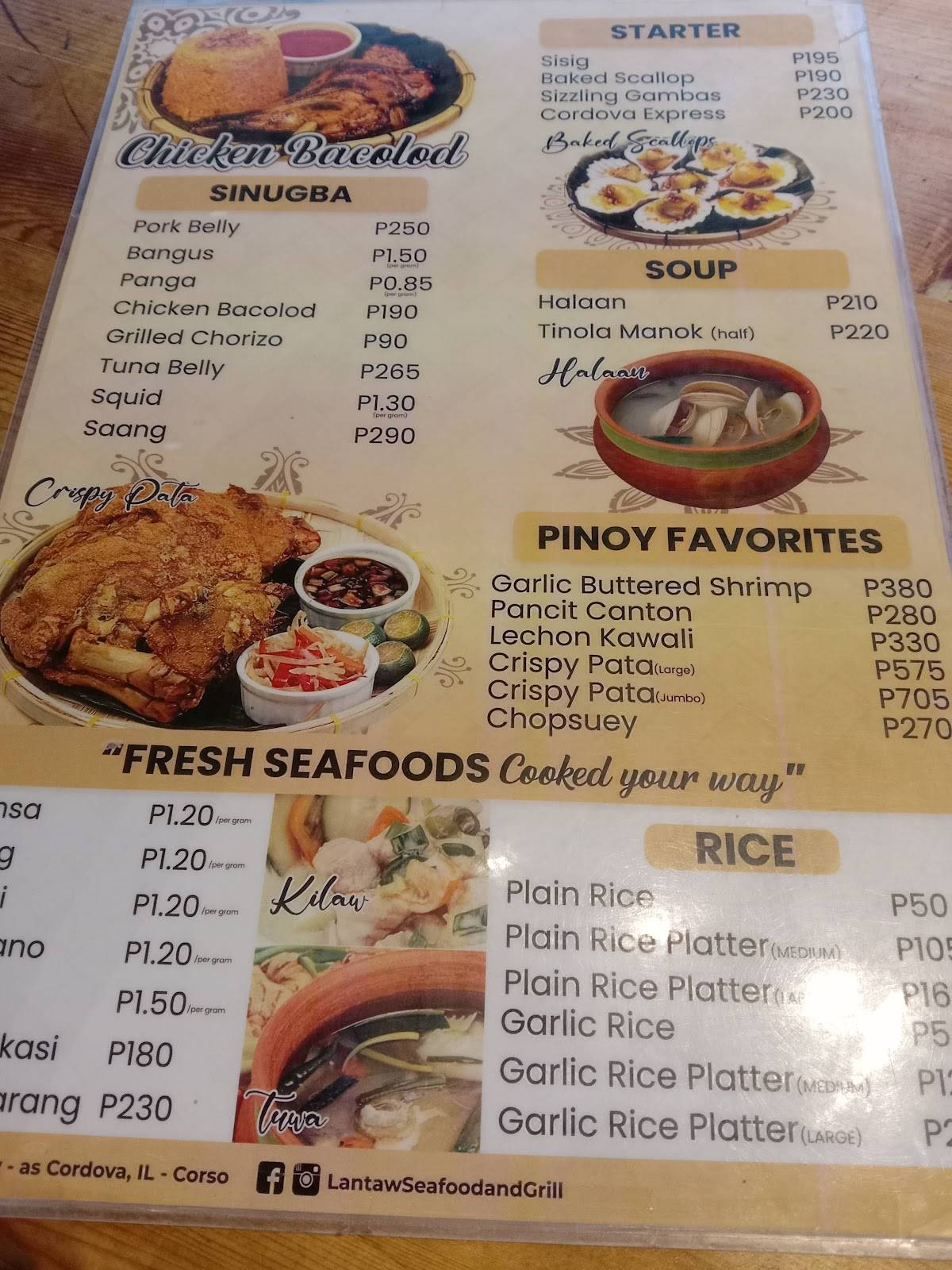 Menu at Lantaw Floating Native Restaurant - Cordova, Cebu City