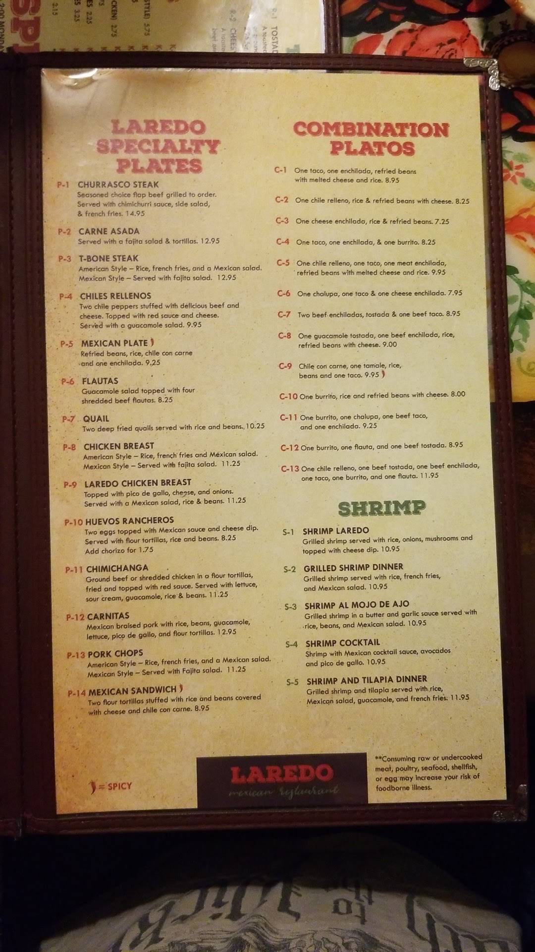Menu at Laredo Mexican Restaurant, Starke