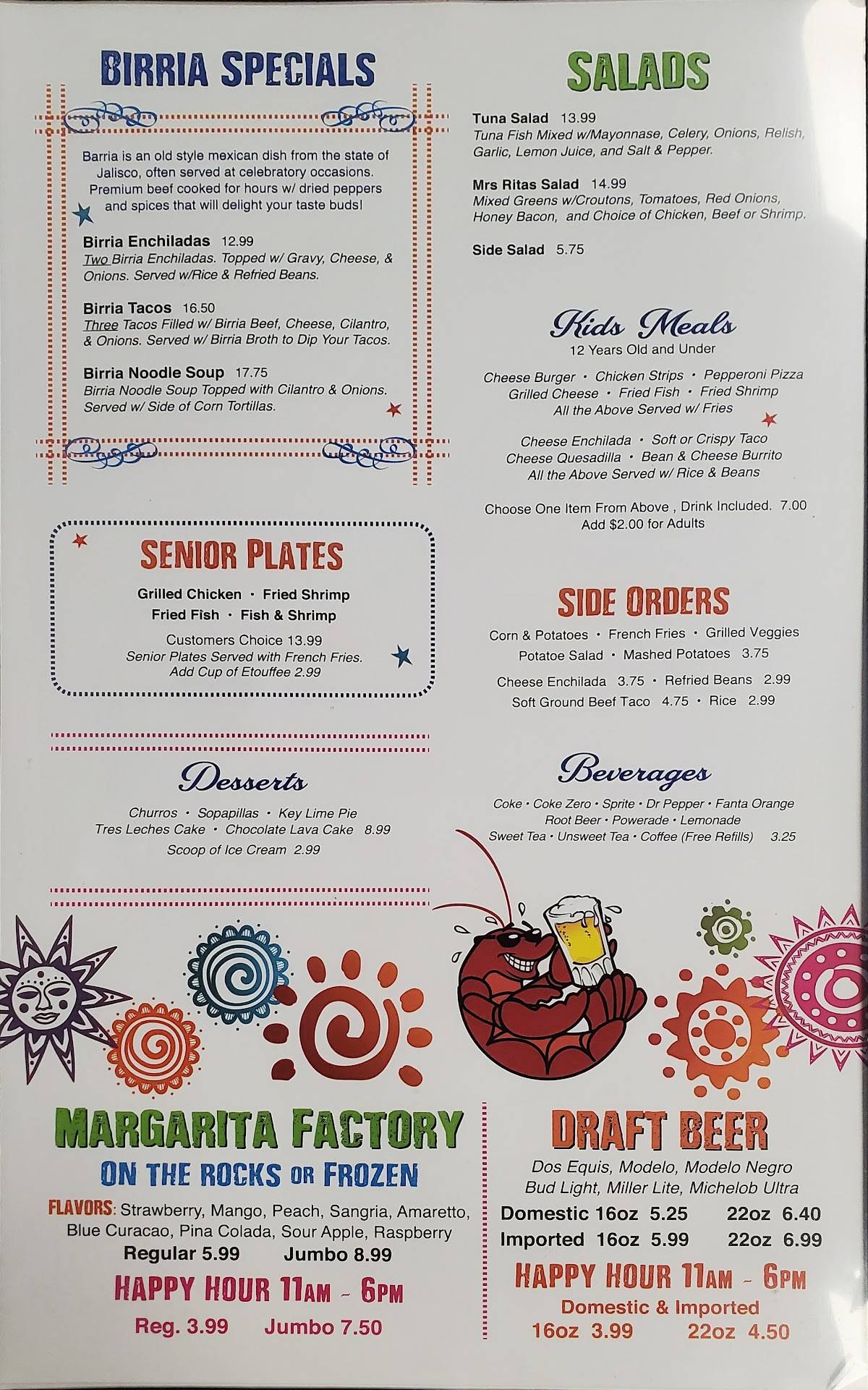 Menu at Larry & Rita's Mexican Cajun Bar & Grill, Groves