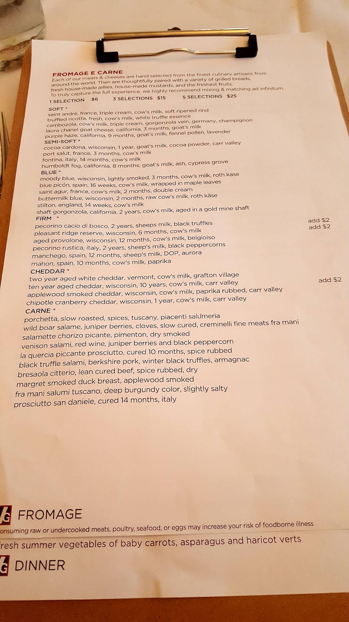 Menu at Vintner Grill pub & bar, Las Vegas