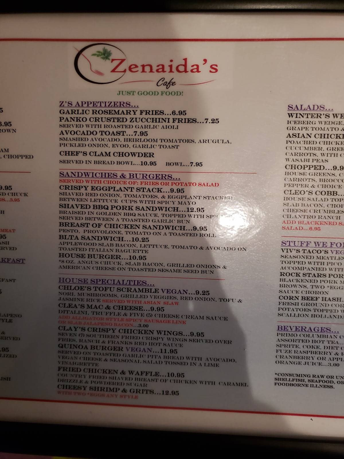 Menu at Zenaida's Cafe and Catering, Las Vegas