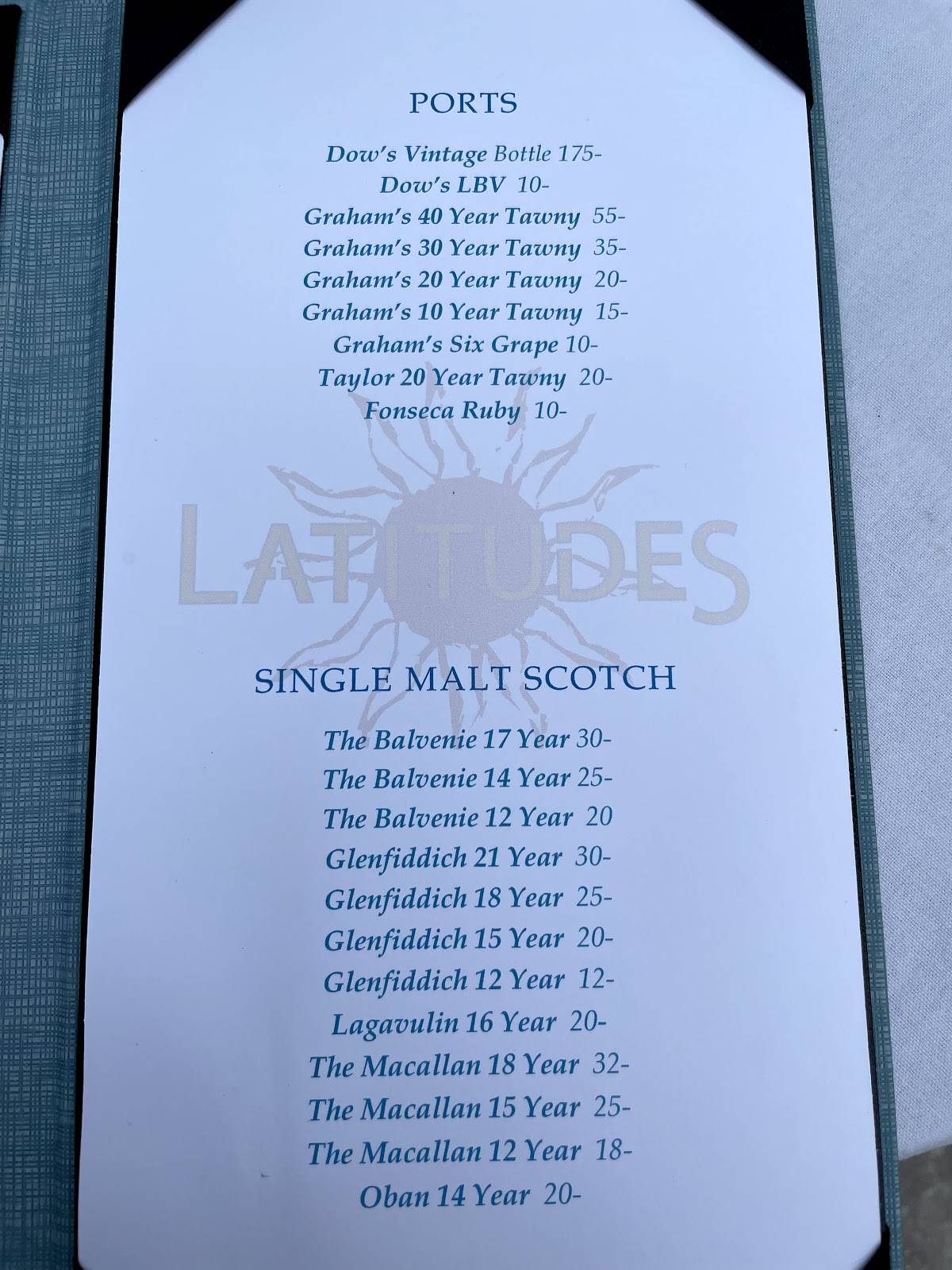 Menu at Latitudes restaurant, Key West, 245 Front St