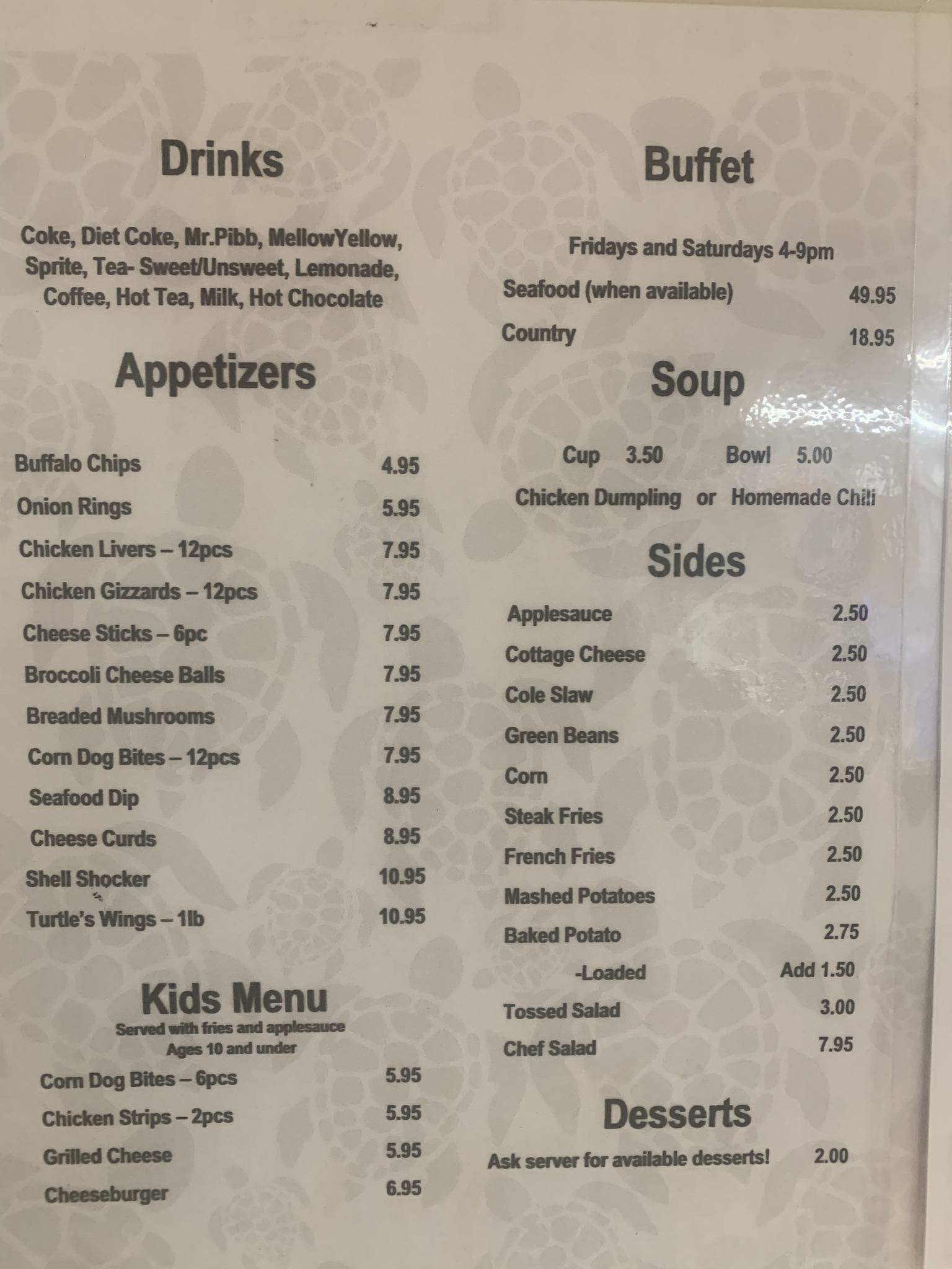 Menu at Turtles restaurant and pub, Laurel