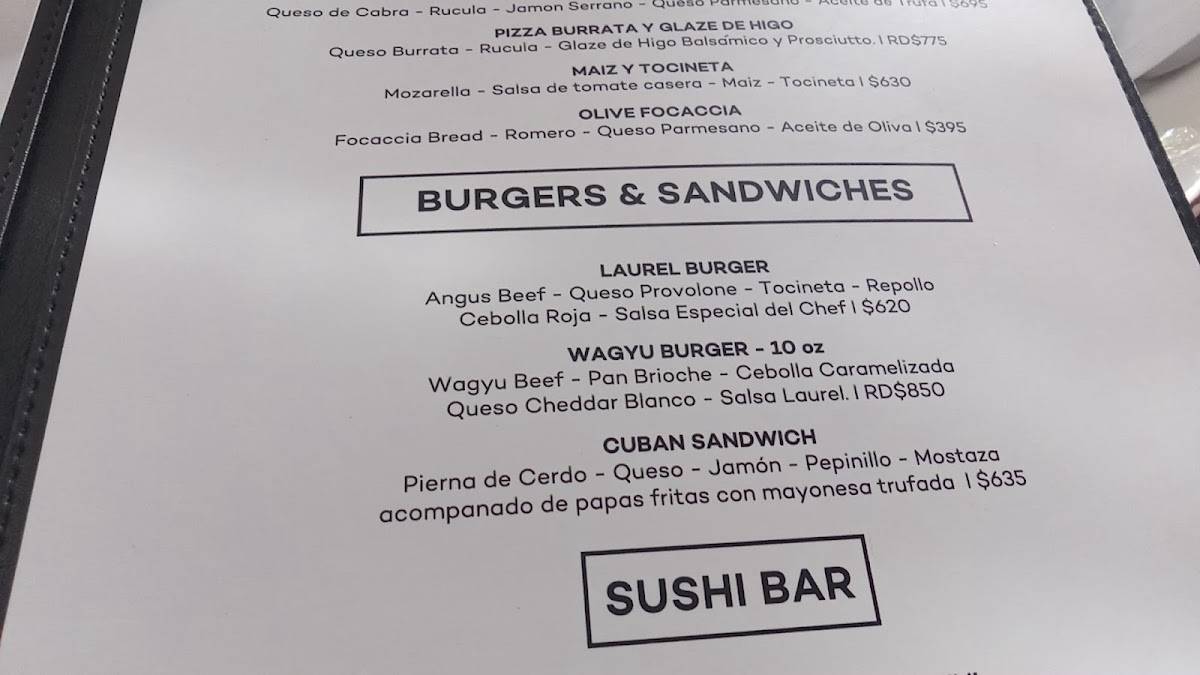 Menu at Laurel restaurant, Santo Domingo