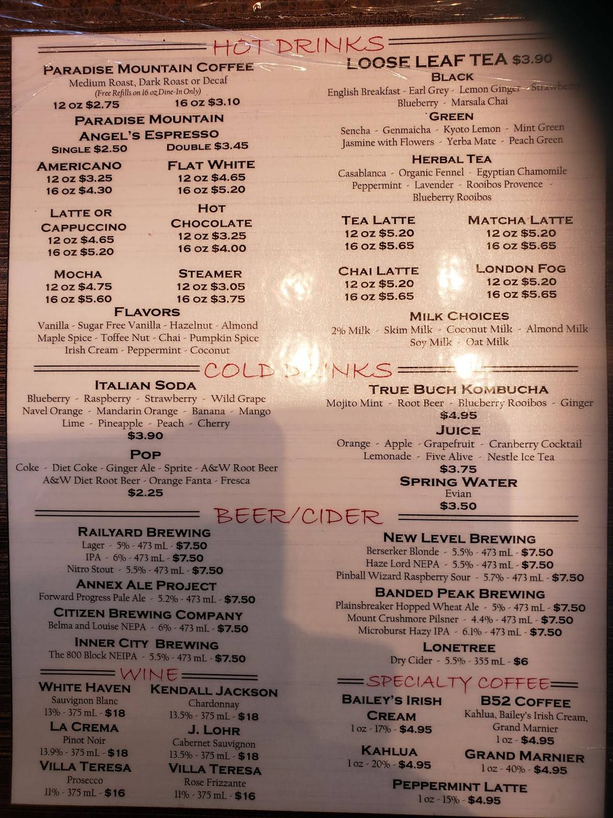Menu at Lazy Loaf & Kettle restaurant, Calgary
