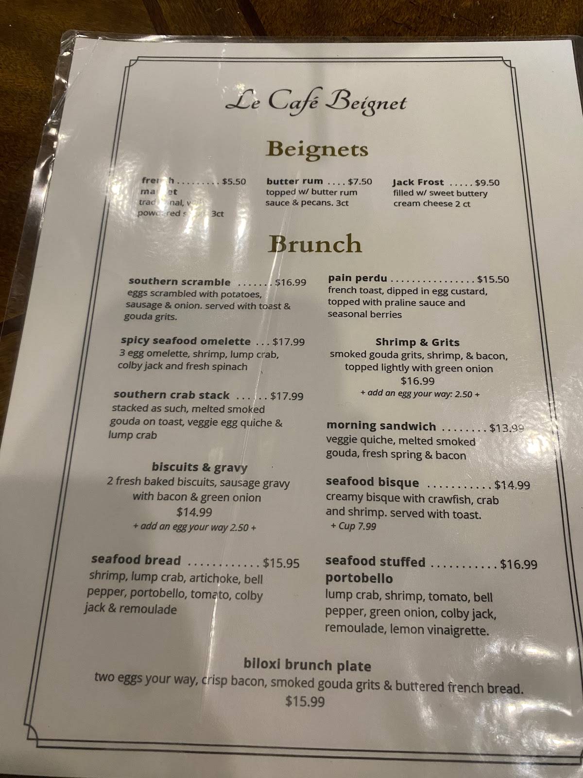 Menu at Le Cafe’ Beignet by the Original Beignet Factory, Biloxi, 124 ...