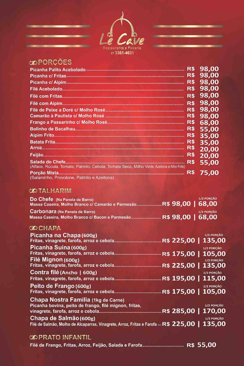 Menu em Le Cave Pizzaria, Guarapari, Av. Praiana