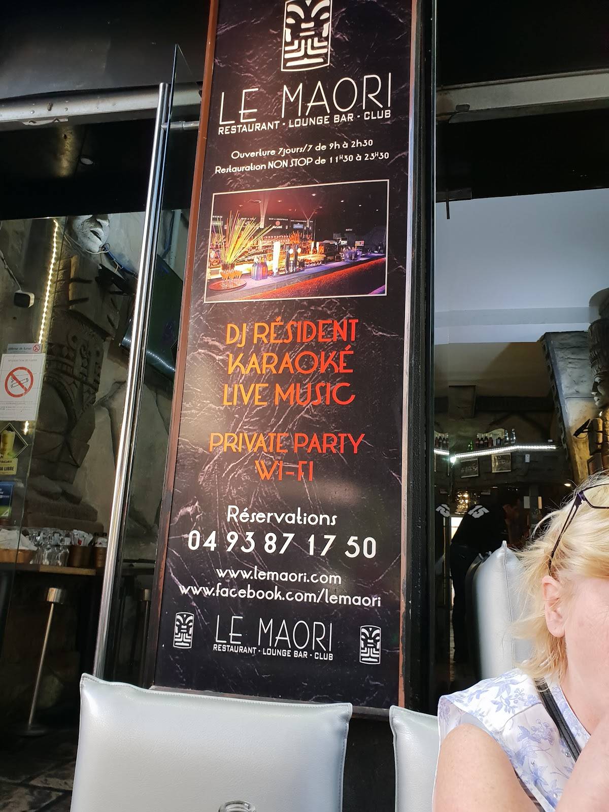 Carta del restaurante Le Maori, Niza