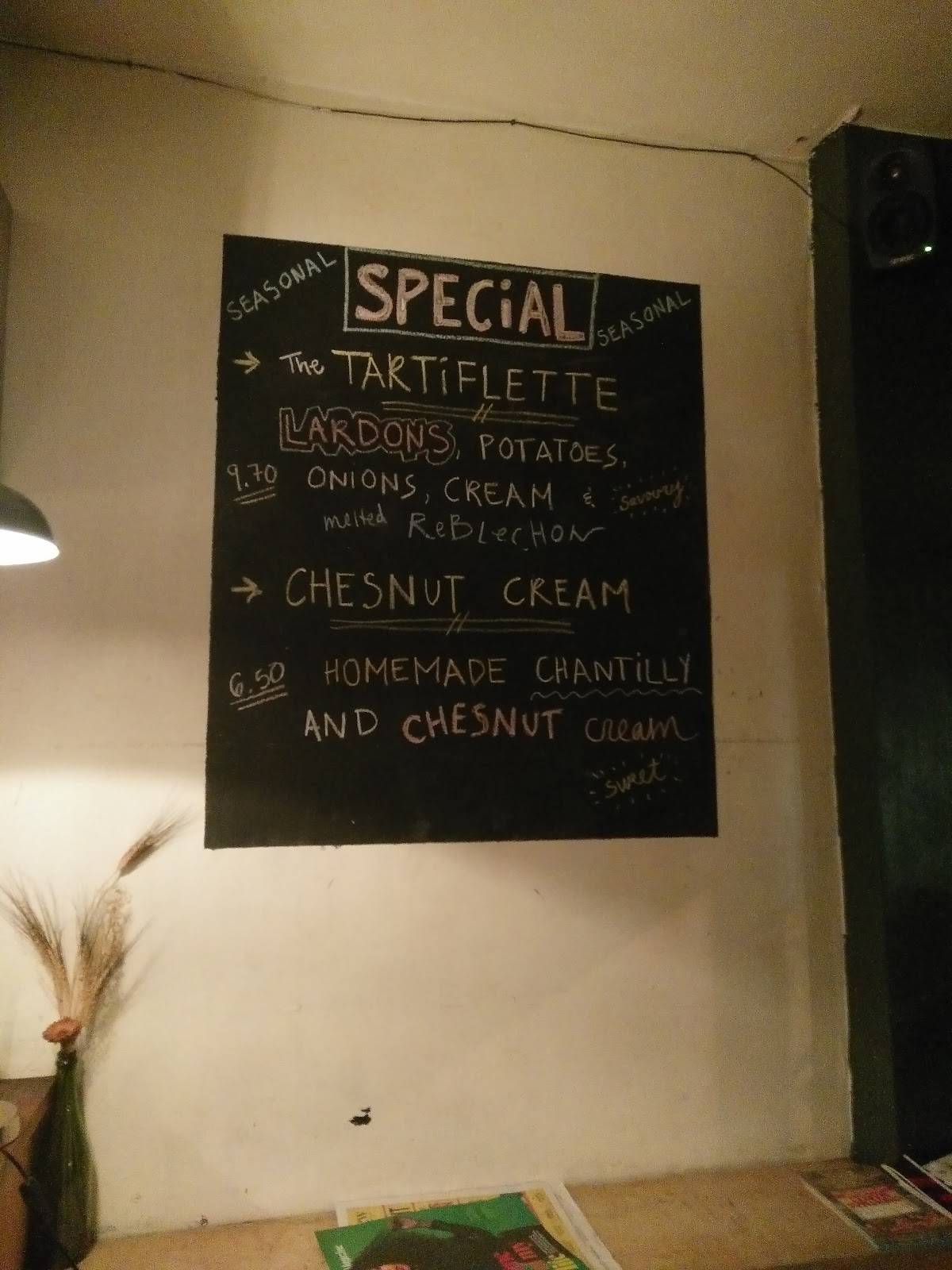 Menu at Le Merlin restaurant, London