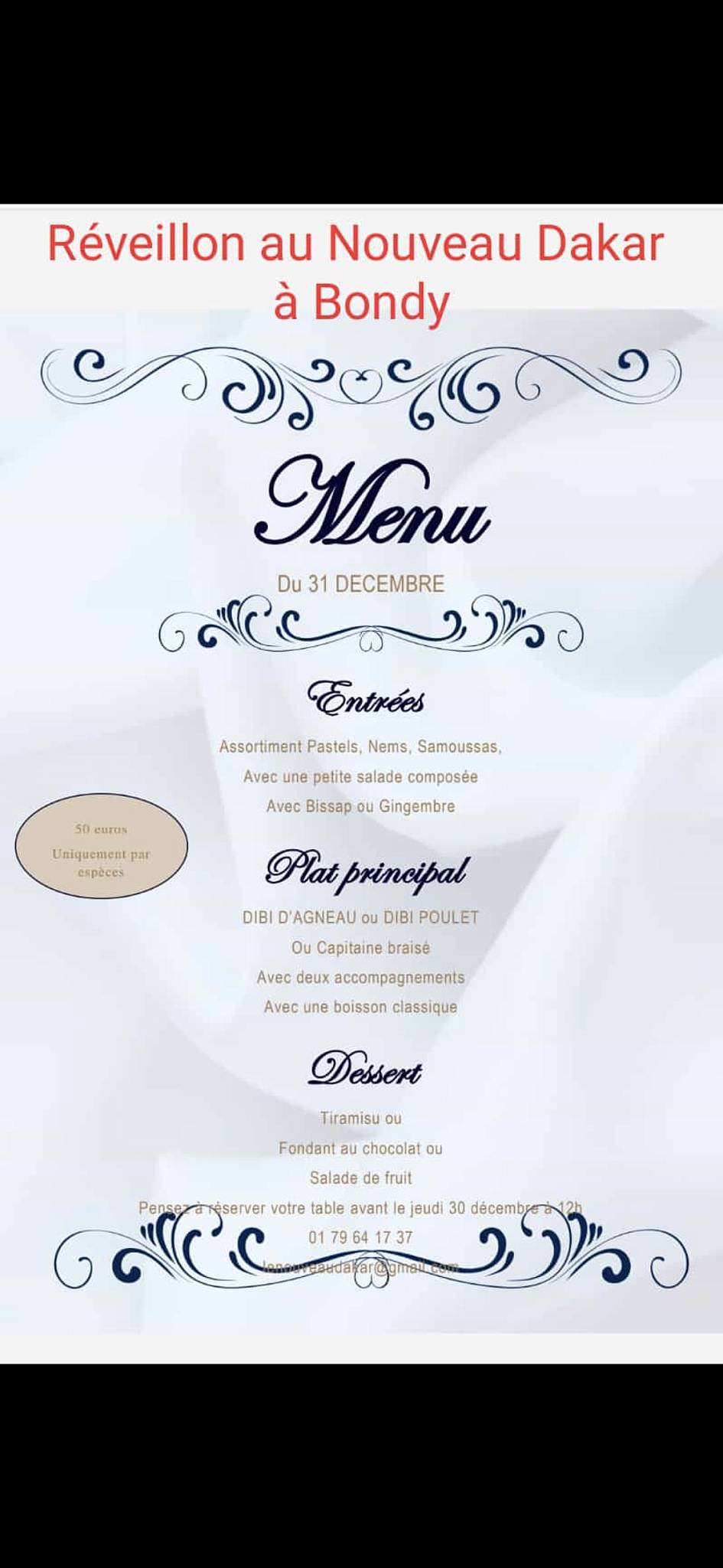 Menu au Le Nouveau Dakar restaurant, Bondy