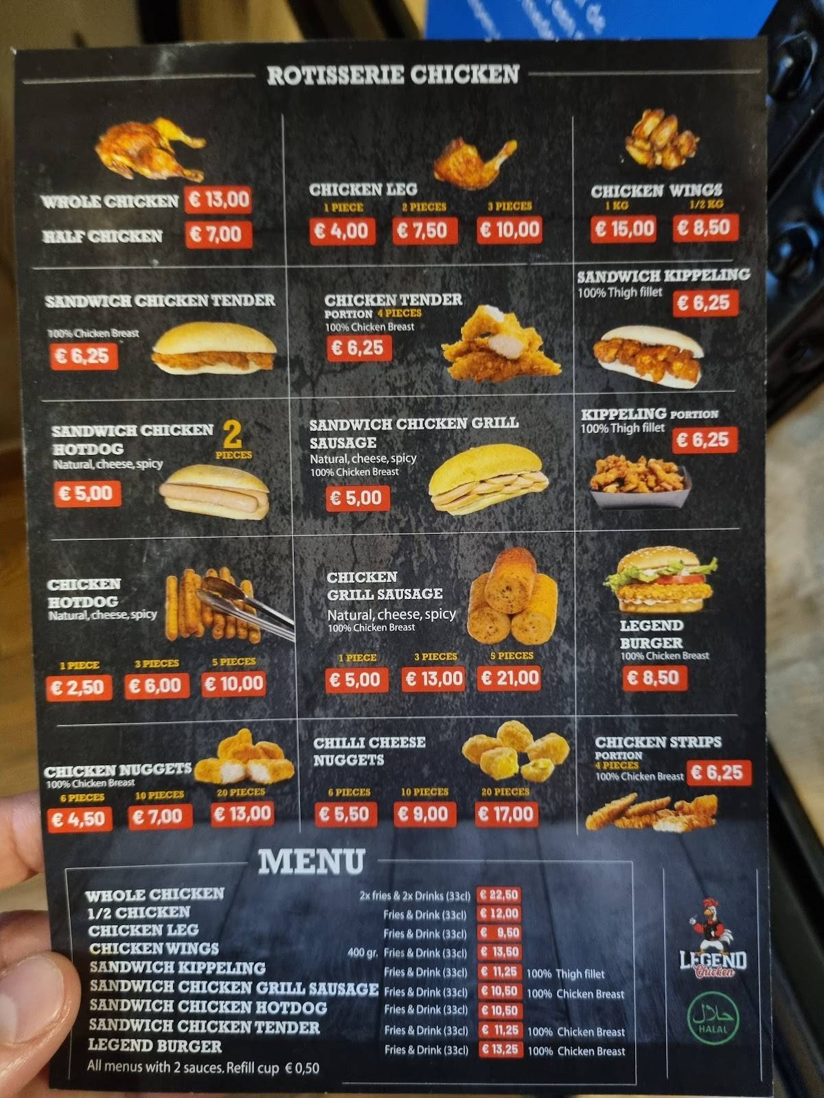 Menu at Legend Chicken, Amsterdam