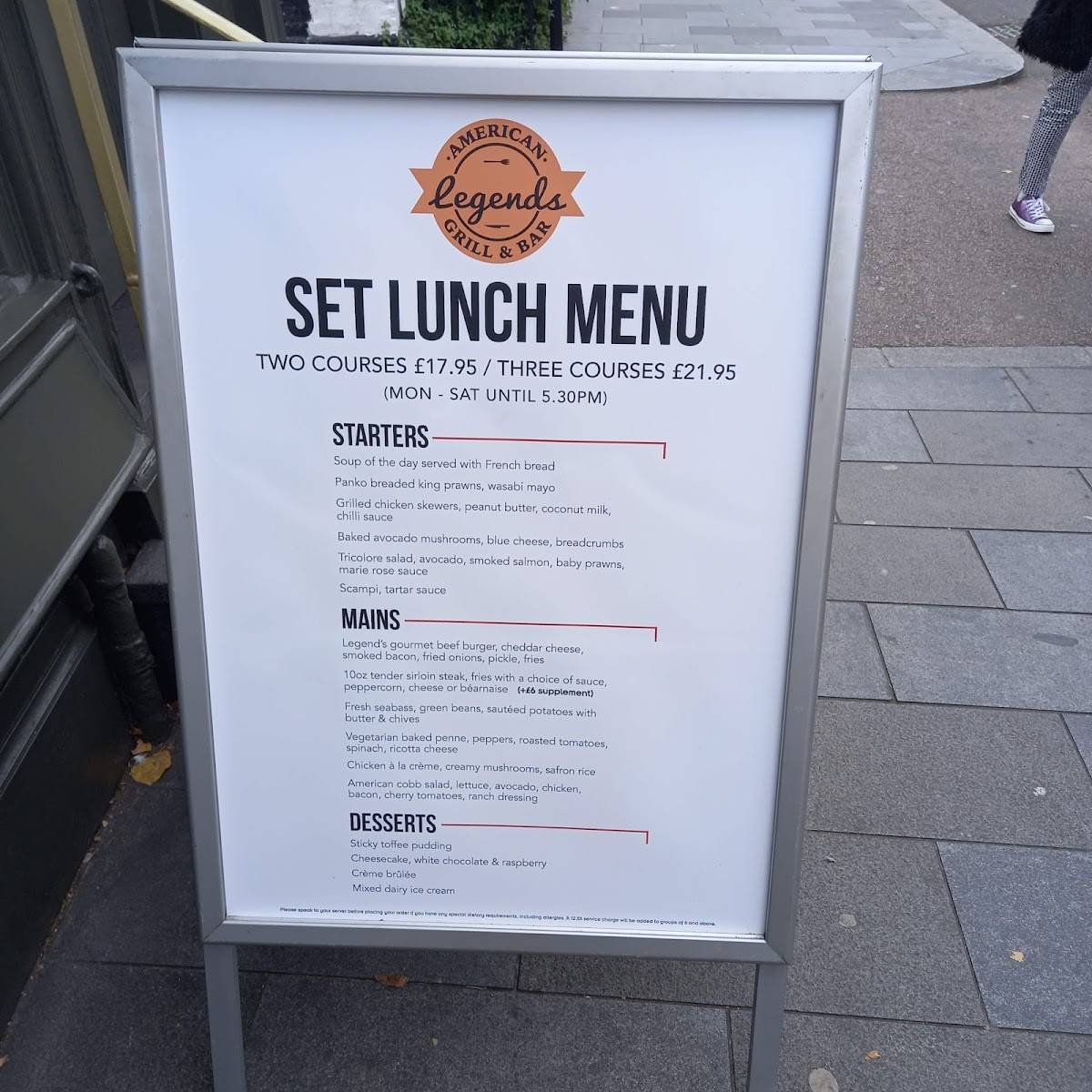 Menu at Legends American Grill & Bar, London