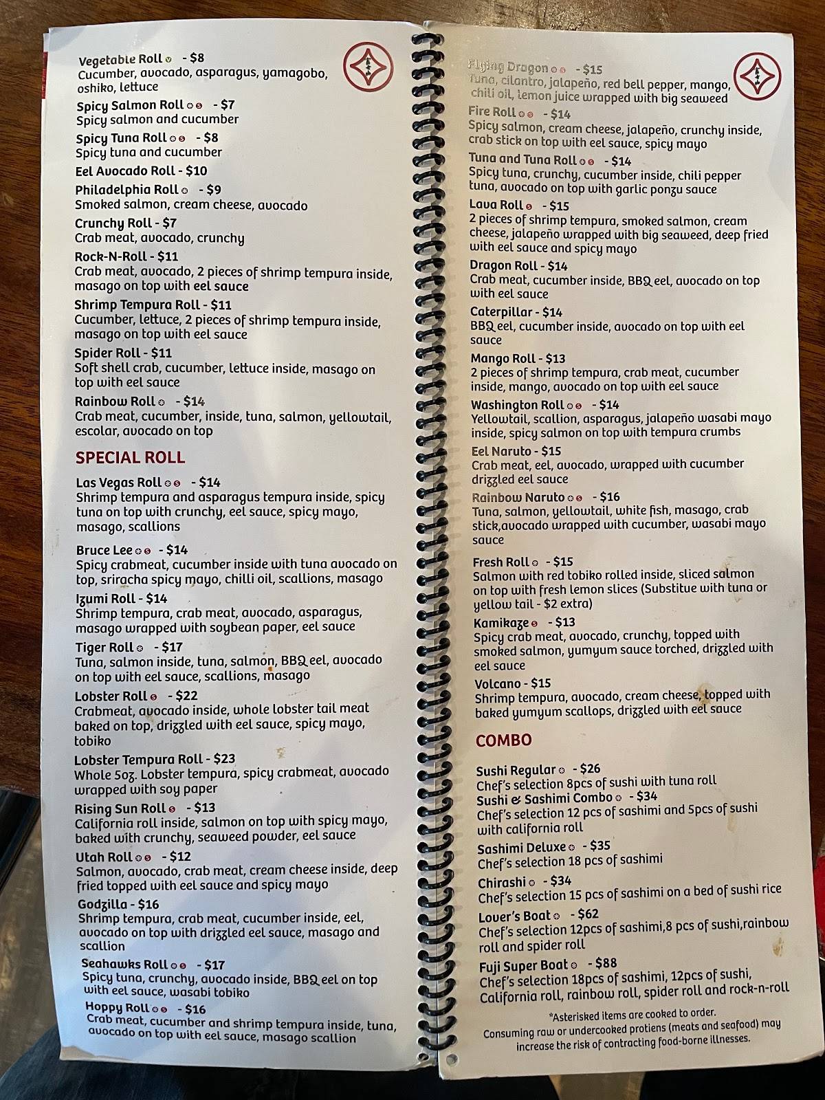 Menu at Fujiyama steakhouse, Liberty Lake