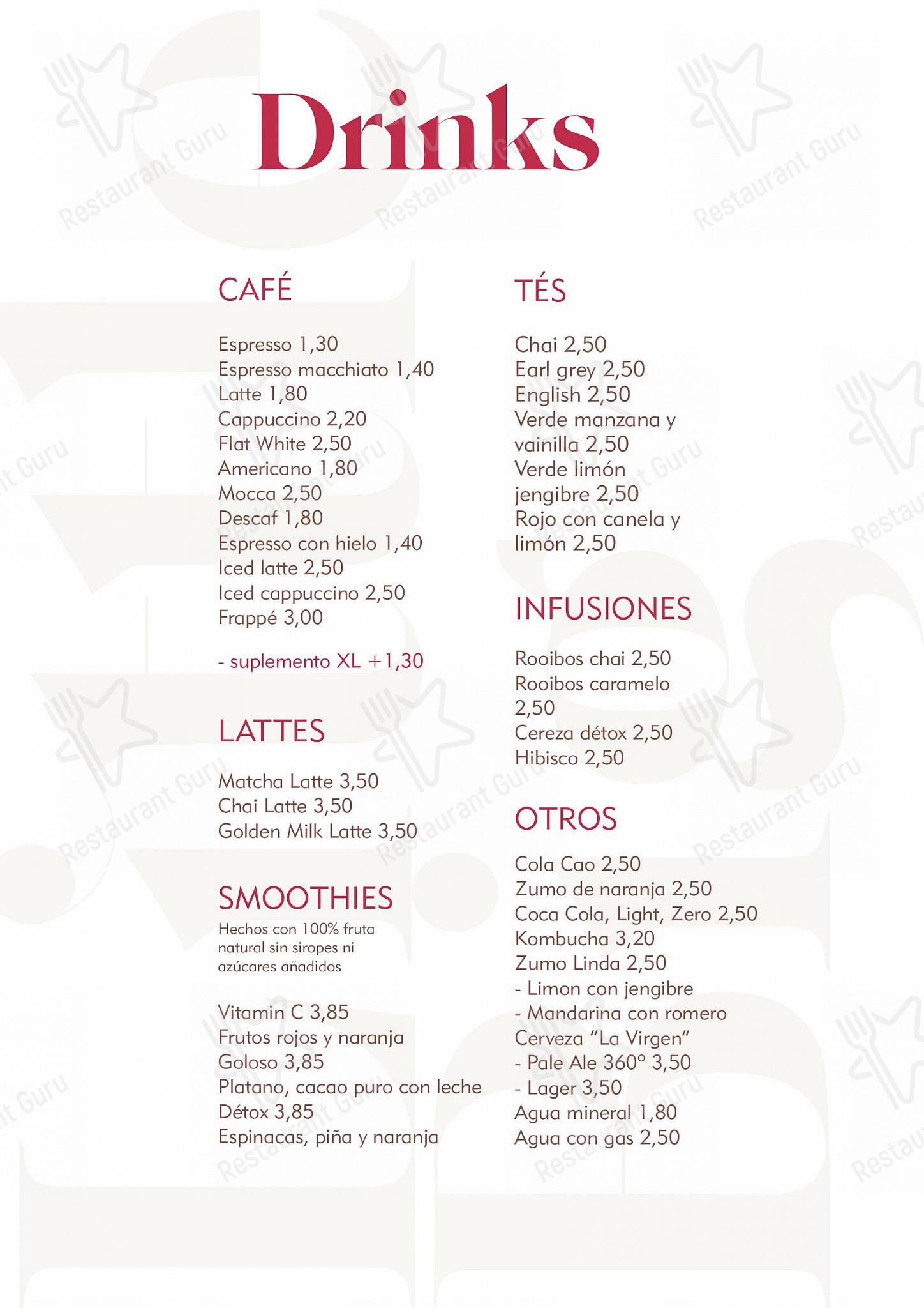 Carta de The Little Big Cafe, Madrid, Calle de Fernández de los Ríos