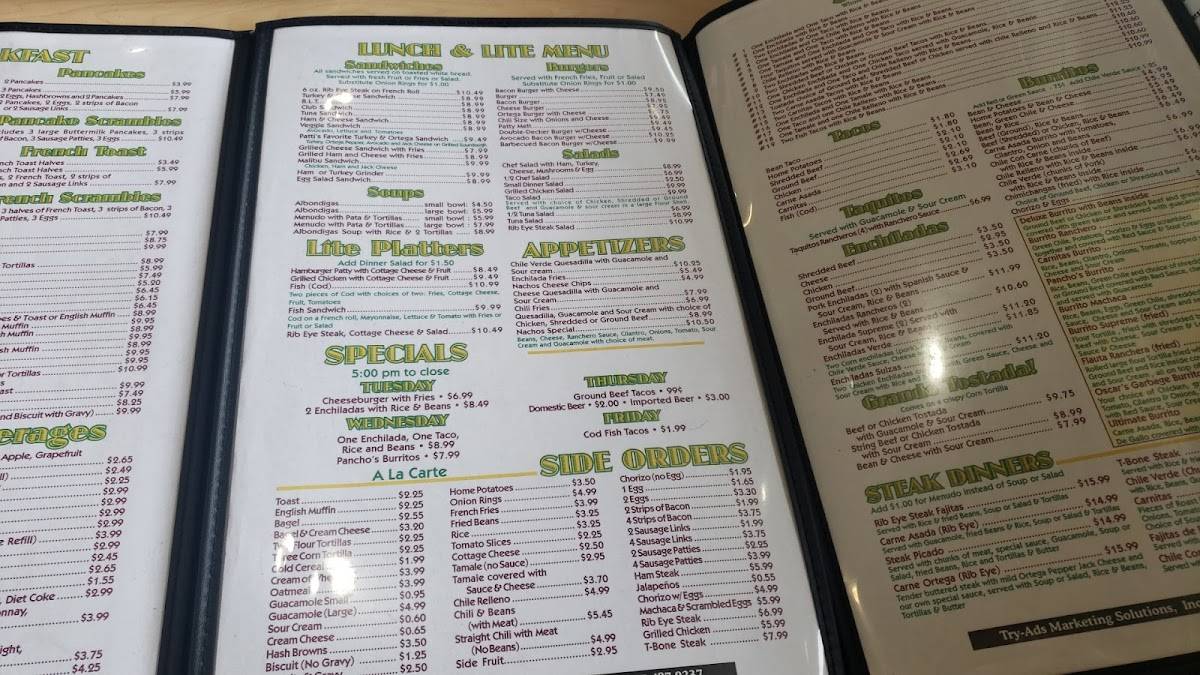 Menu at Little Green Onions restaurant, Riverside