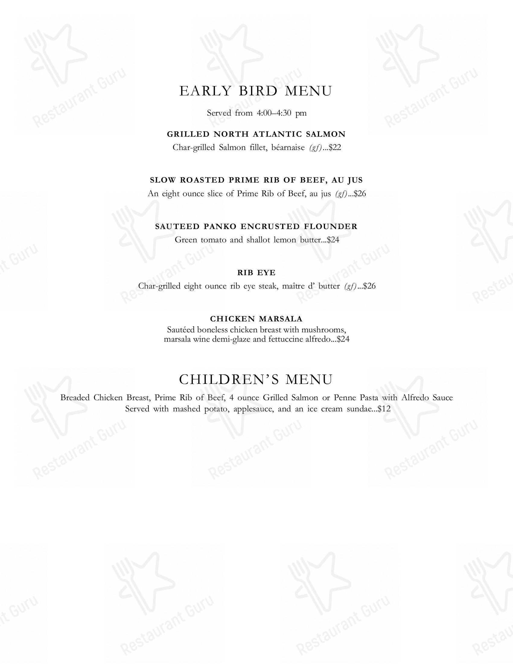 Menu at The Parson's Table steakhouse, Little River