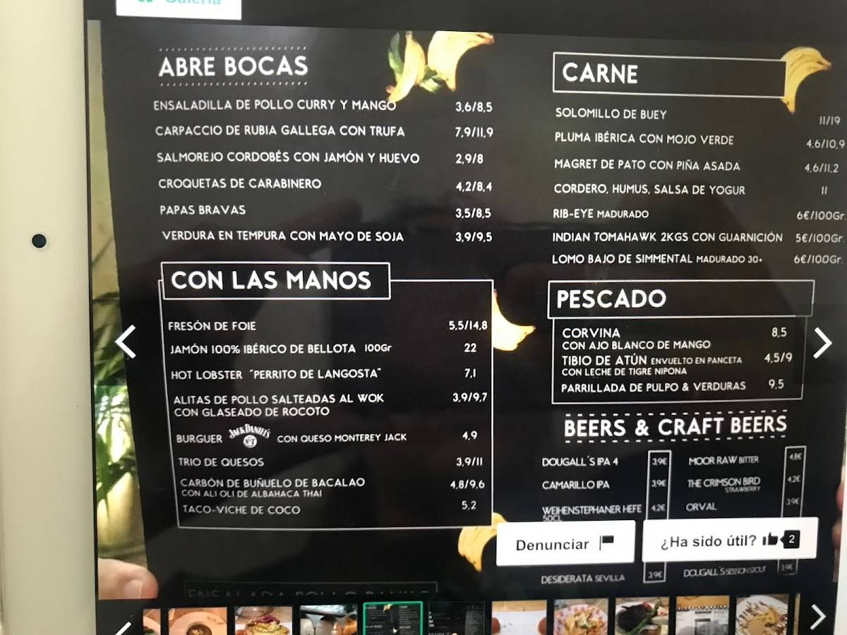 Carta de Lobo López Tapas & Bar, Sevilla