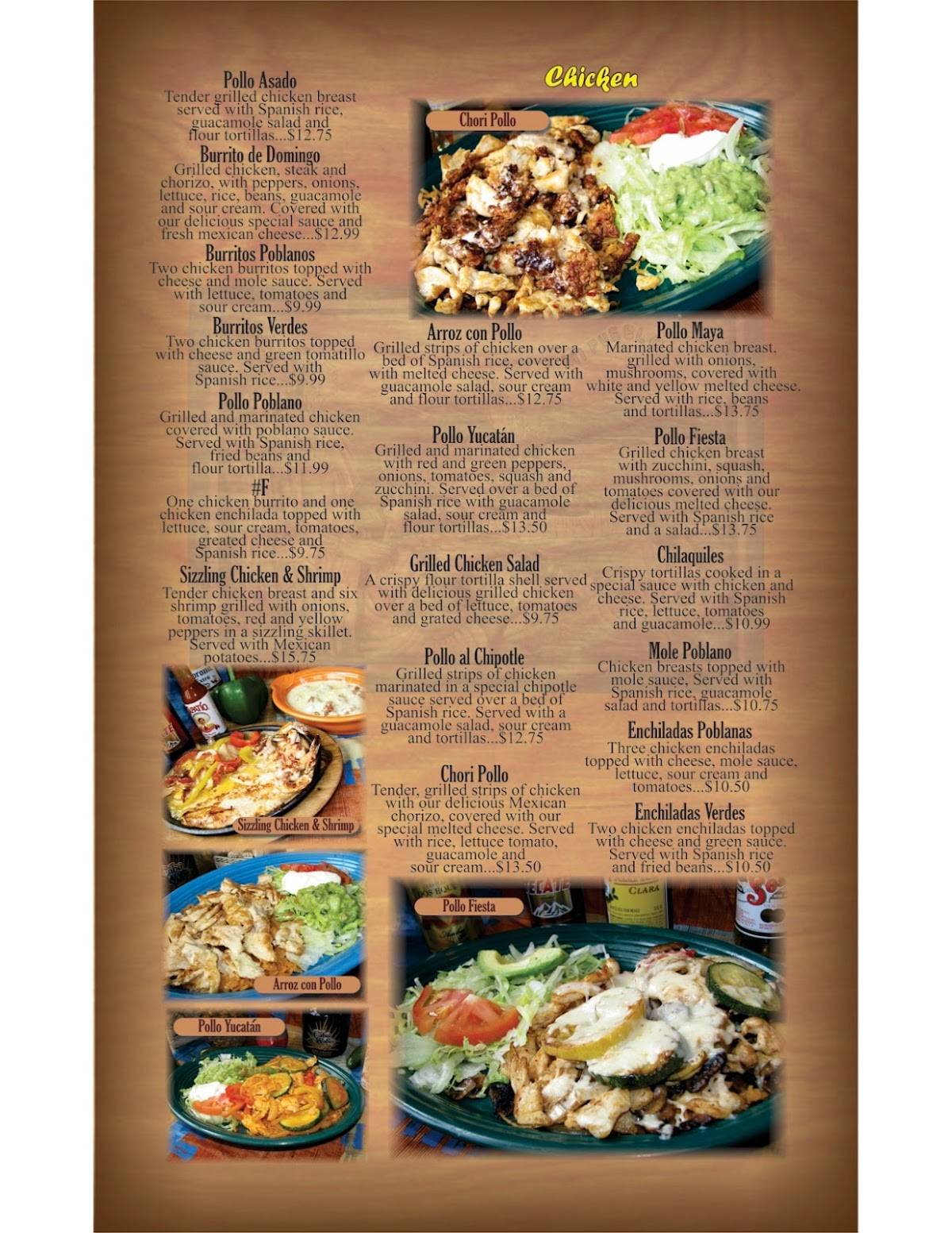 Menu at Los Aztecas restaurant, Sykesville