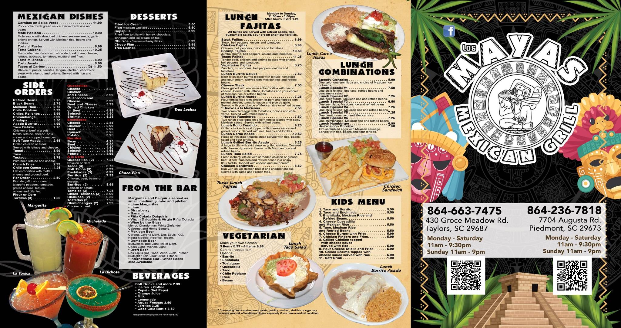 Menu at Los Mayas Mexican Grill Taylors restaurant, Greer
