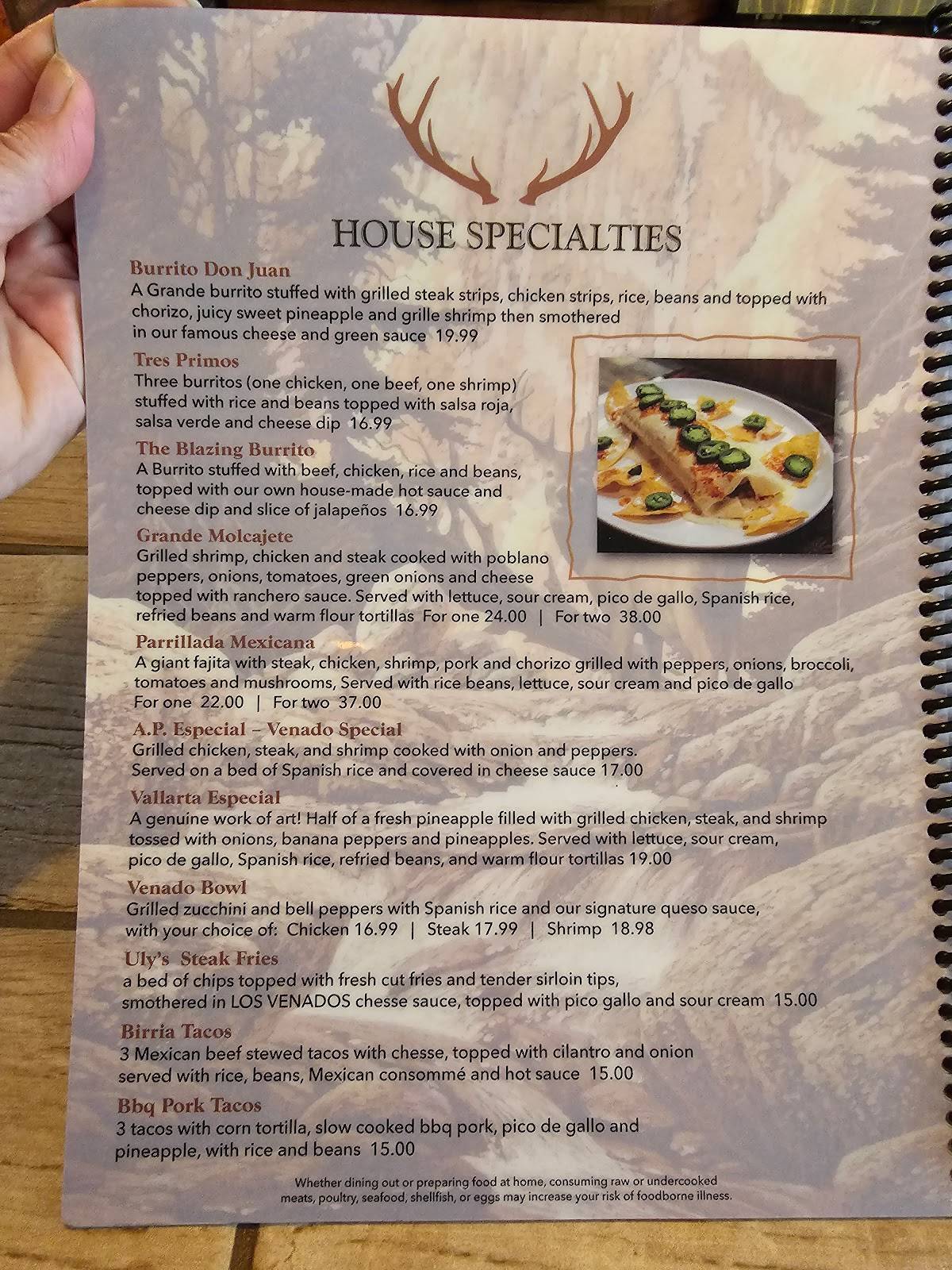 Menu at Los Venados restaurant, Orwell