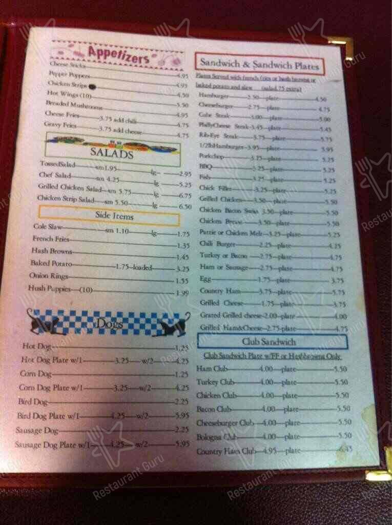 Menu at Lou & Perry's restaurant, Honea Path