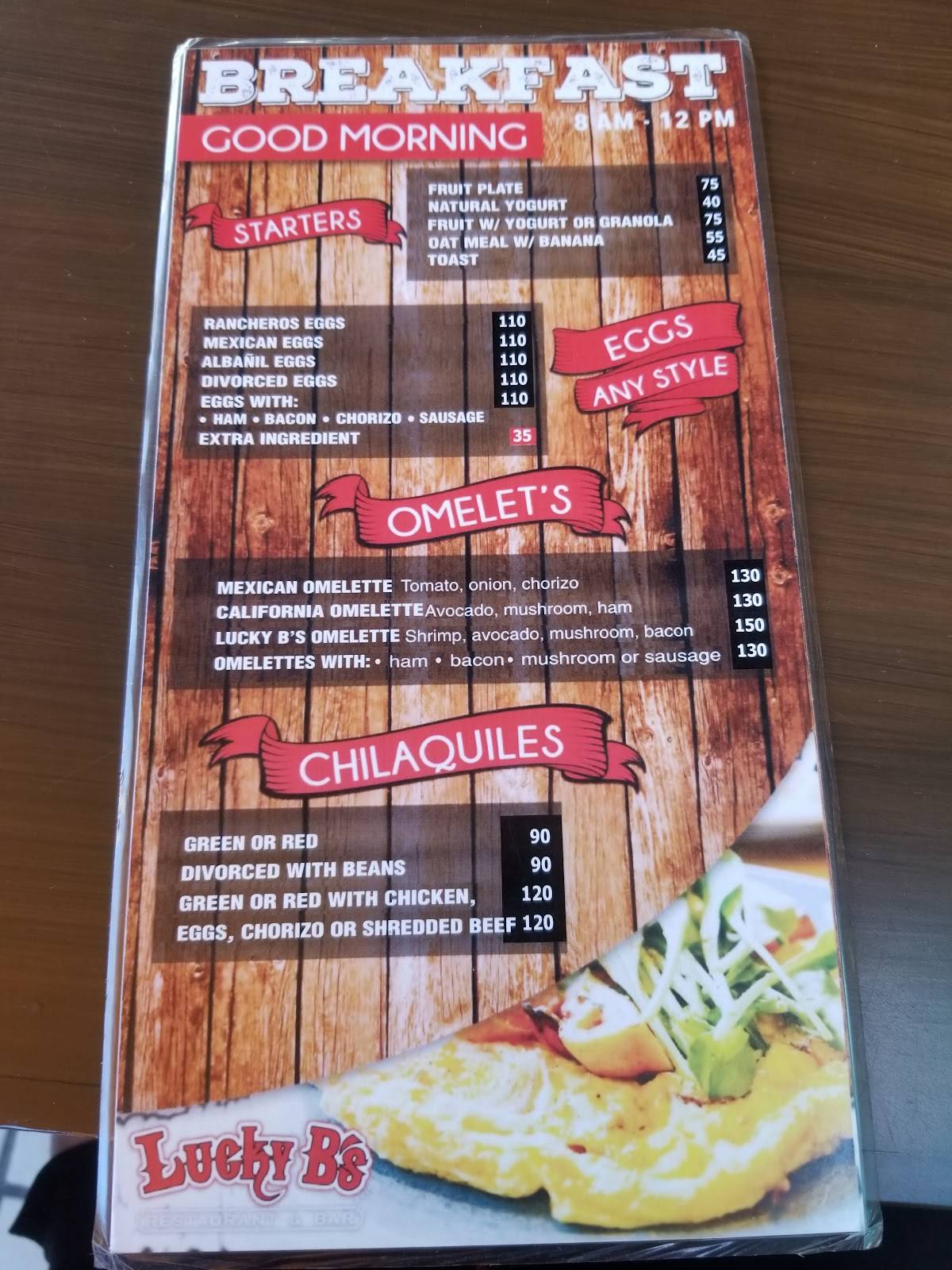 Menu at Lucky B's Cantina Grill pub & bar, Mazatlán
