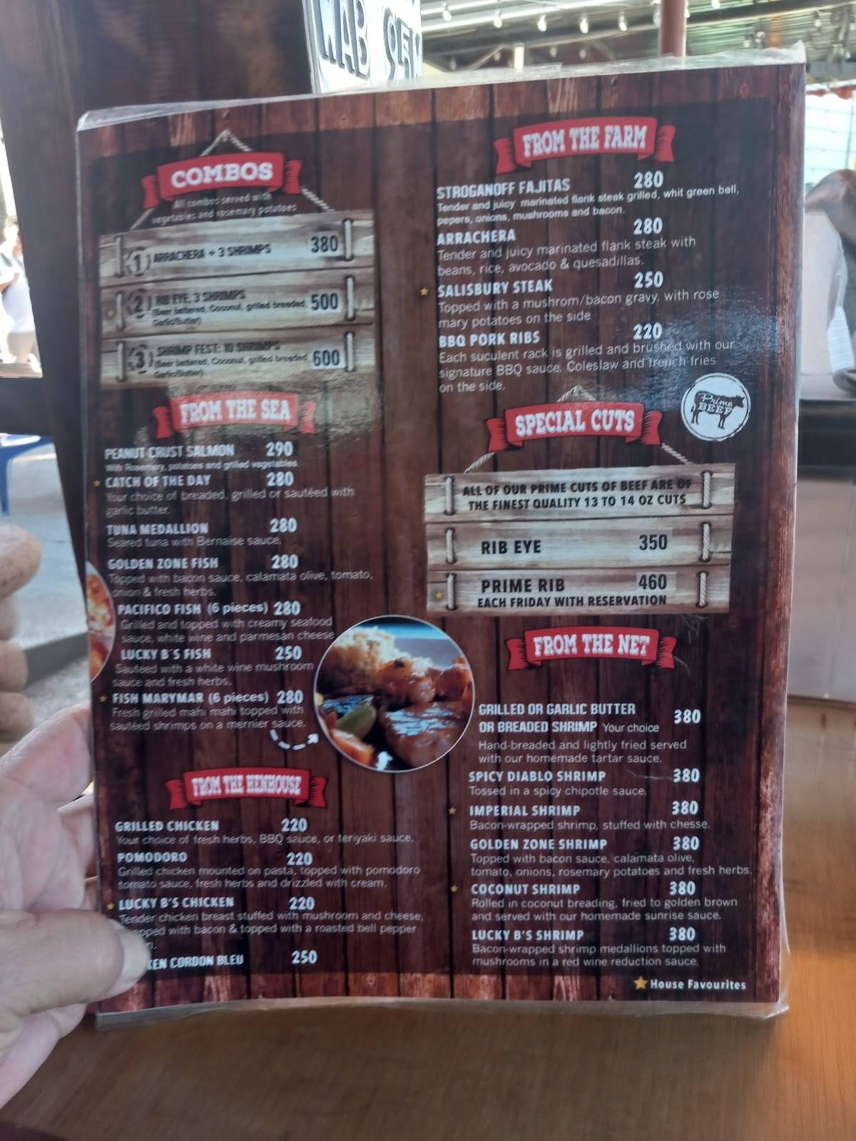 Menu at Lucky B's Cantina Grill pub & bar, Mazatlán