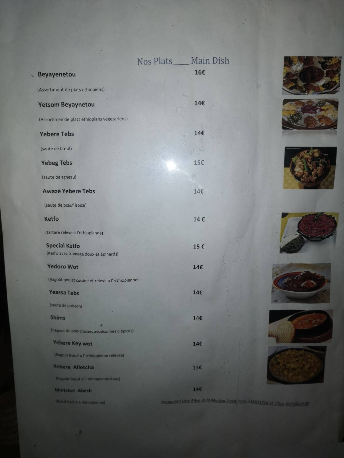 Menu at Lucy restaurant, Paris