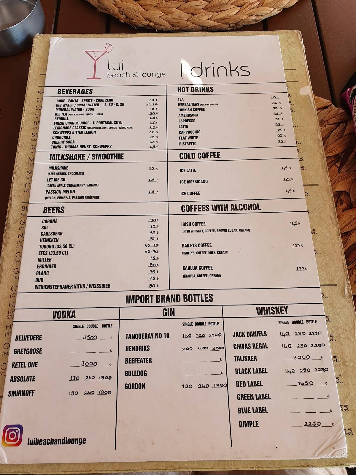 Menu at Lui beach & lounge, Alanya
