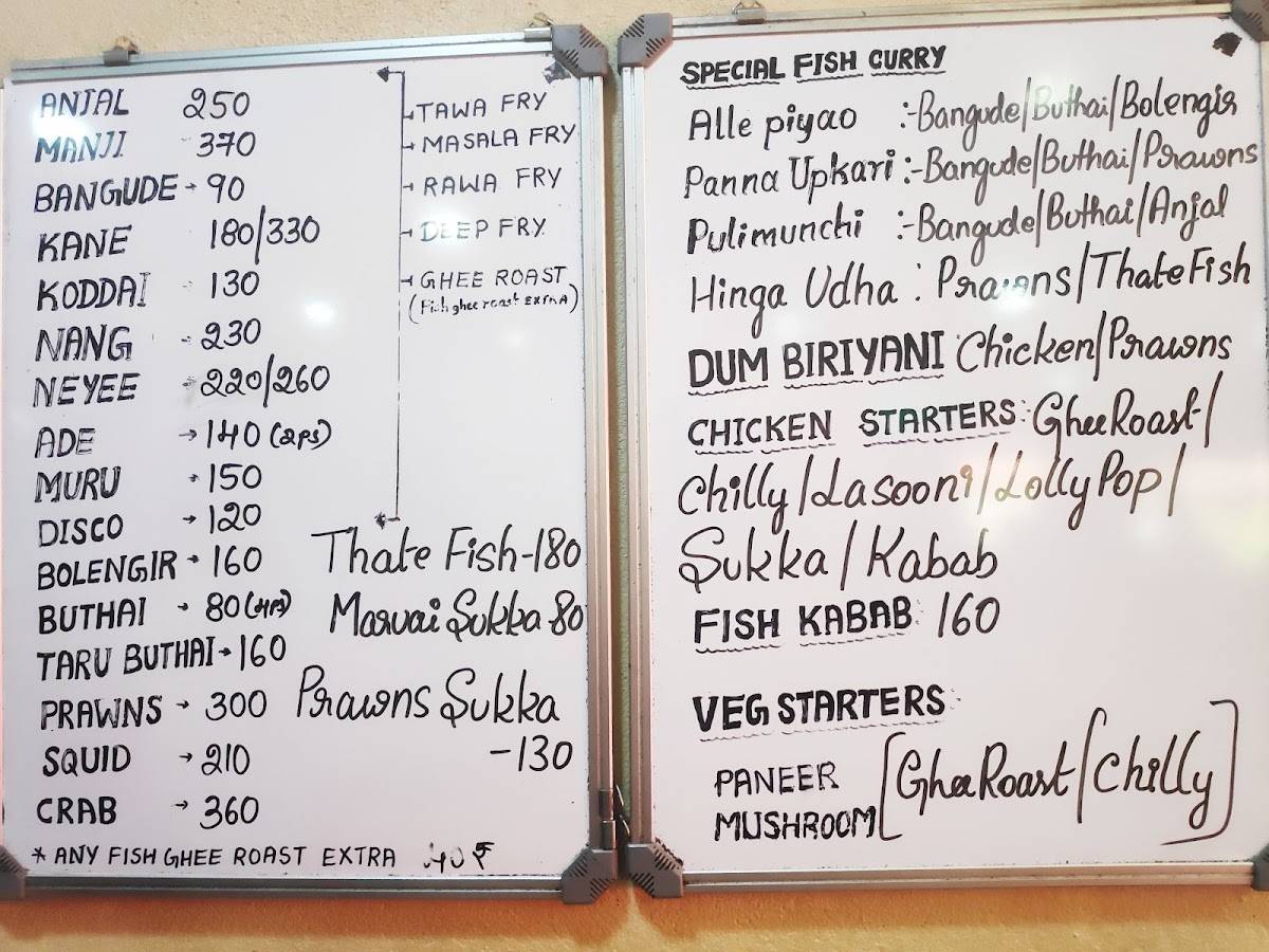 Menu at Machali, Mangaluru
