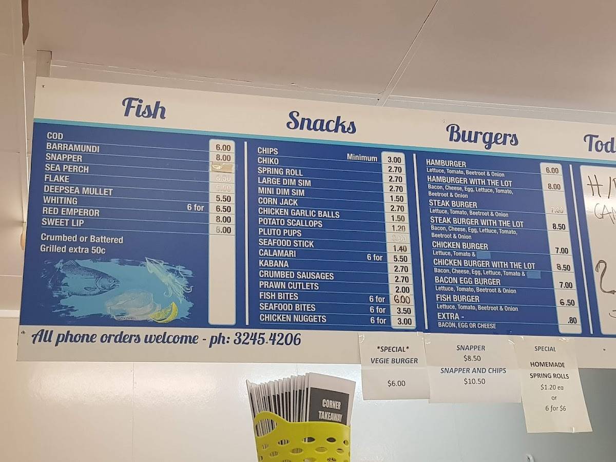 Menu at Mac's Takeaway restaurant, Capalaba